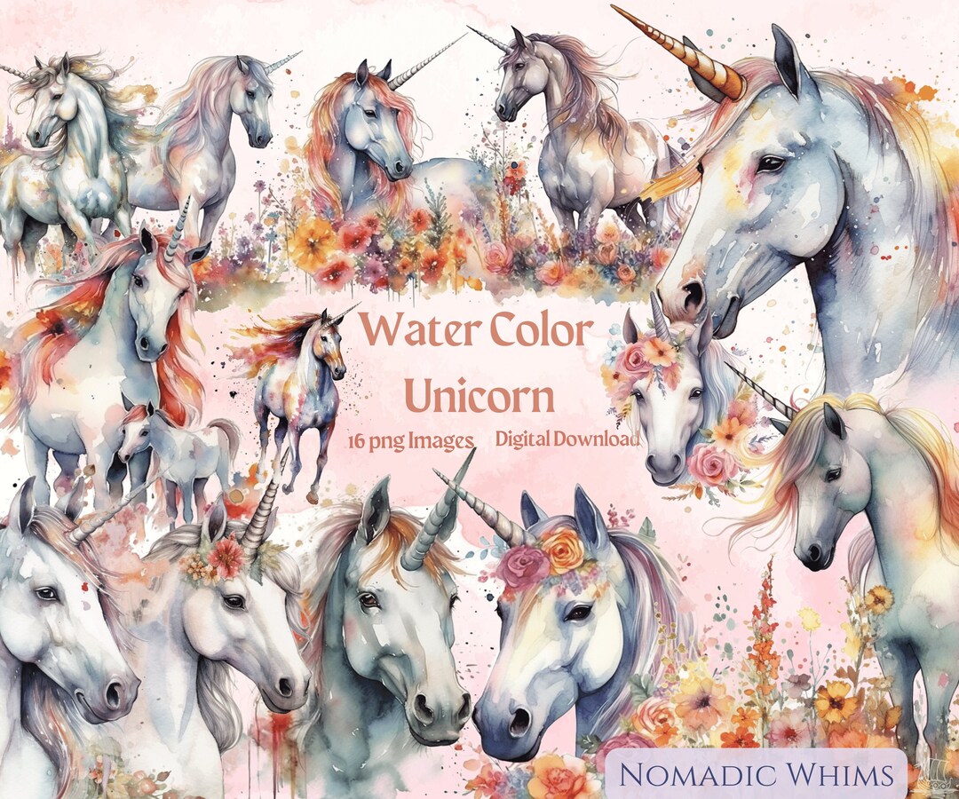 Watercolor Unicorn Clipart, 300DPI, Commercial Use, Elegant Clipart ...