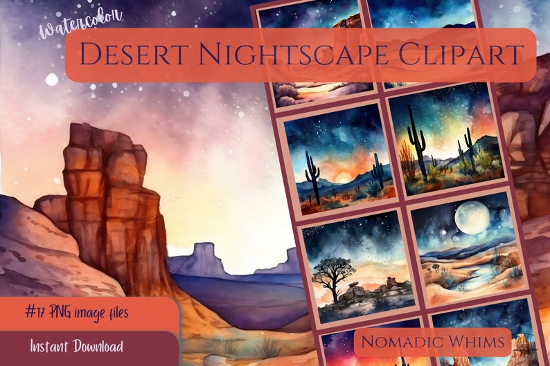Desert Nightscapes, Landscape Clipart, Western Clipart, Western Scenery ...