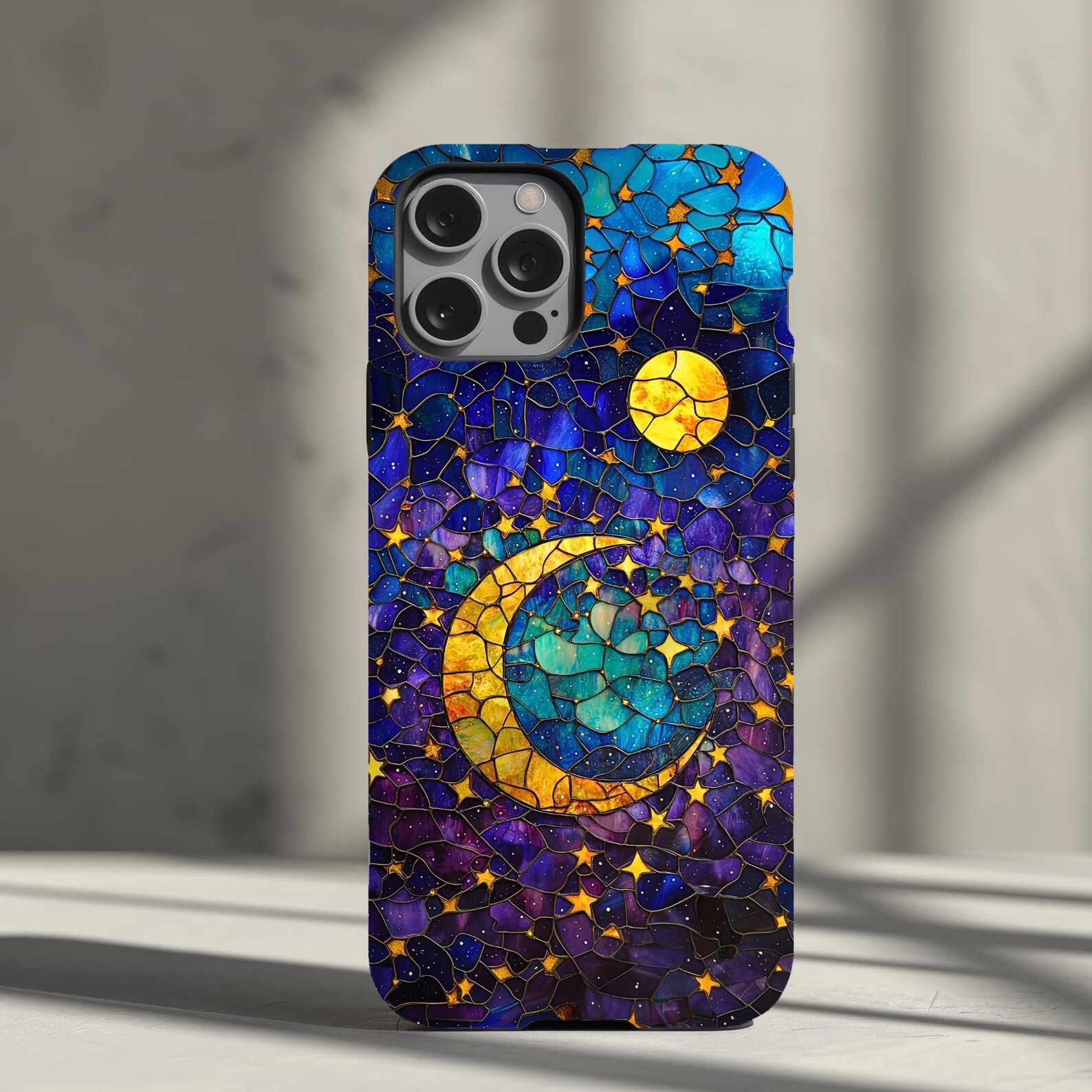 Celestial Stained Glass Look Phone Case 3D Moon and Stars Night Sky ...