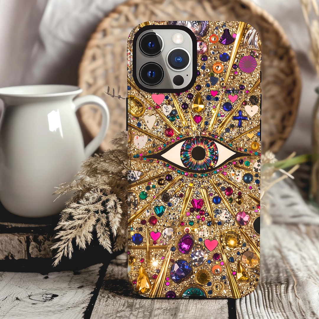 Bling Glam Look Mosaic Phone Case Collage Case Gold Purple Gems ...