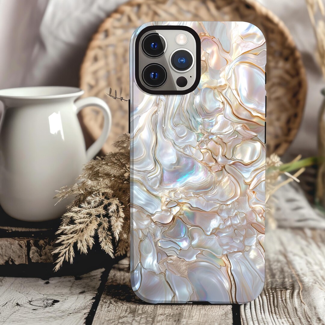 Pearlescent Phone Case Mother of Pearl Silver Abalone iPhone 16 15 14 ...