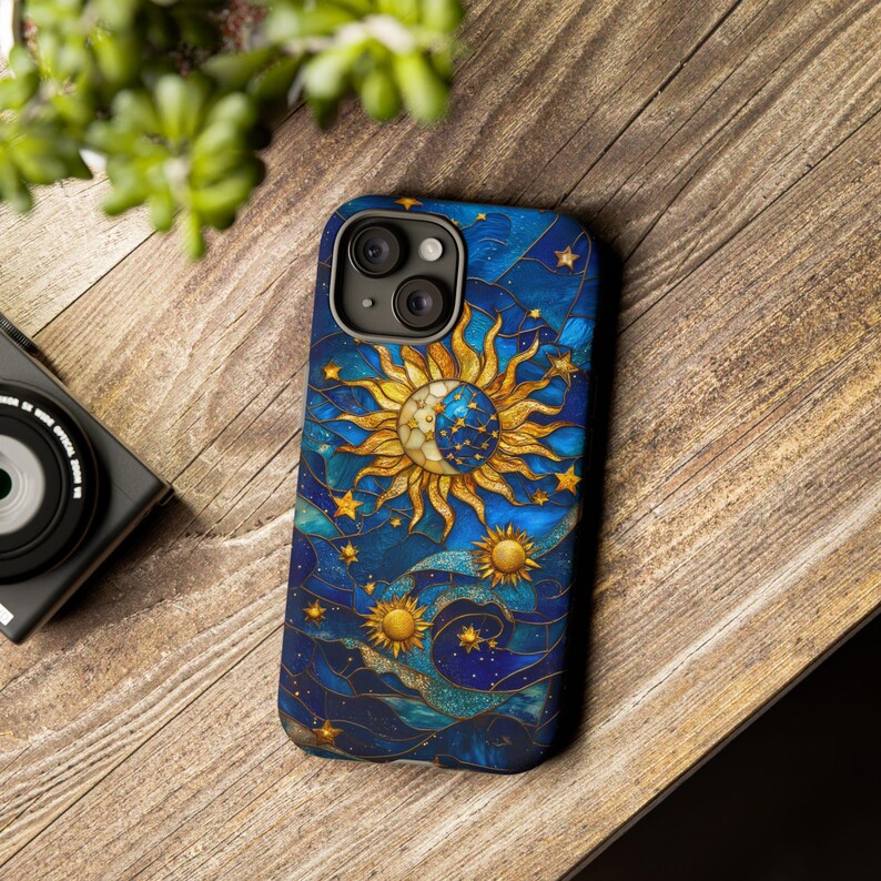 Celestial Stained Glass Moon and Stars Phone Case 3D Starry Night Sky ...