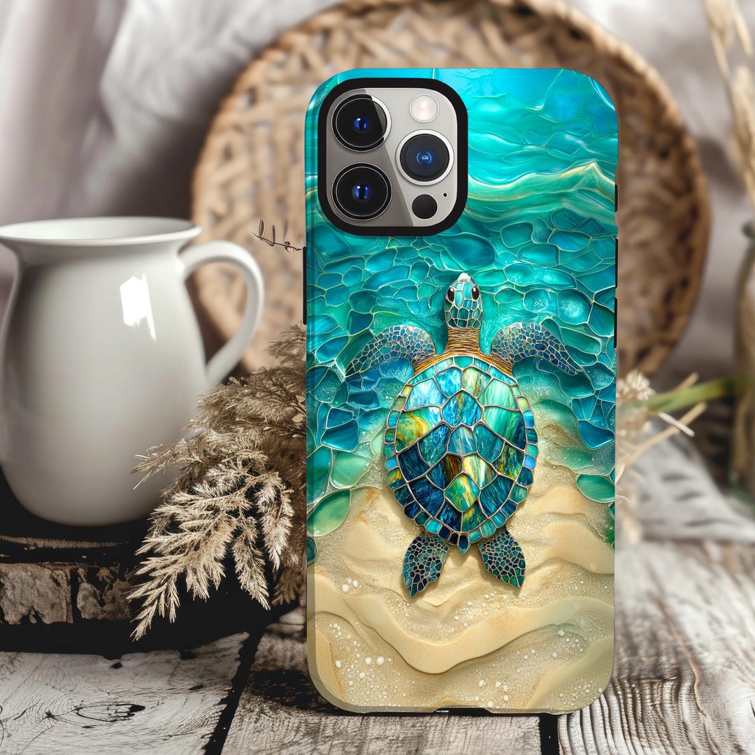 Stained Glass Sea Turtle Phone Case, Cute Faux Glass Mosaic Ocean ...