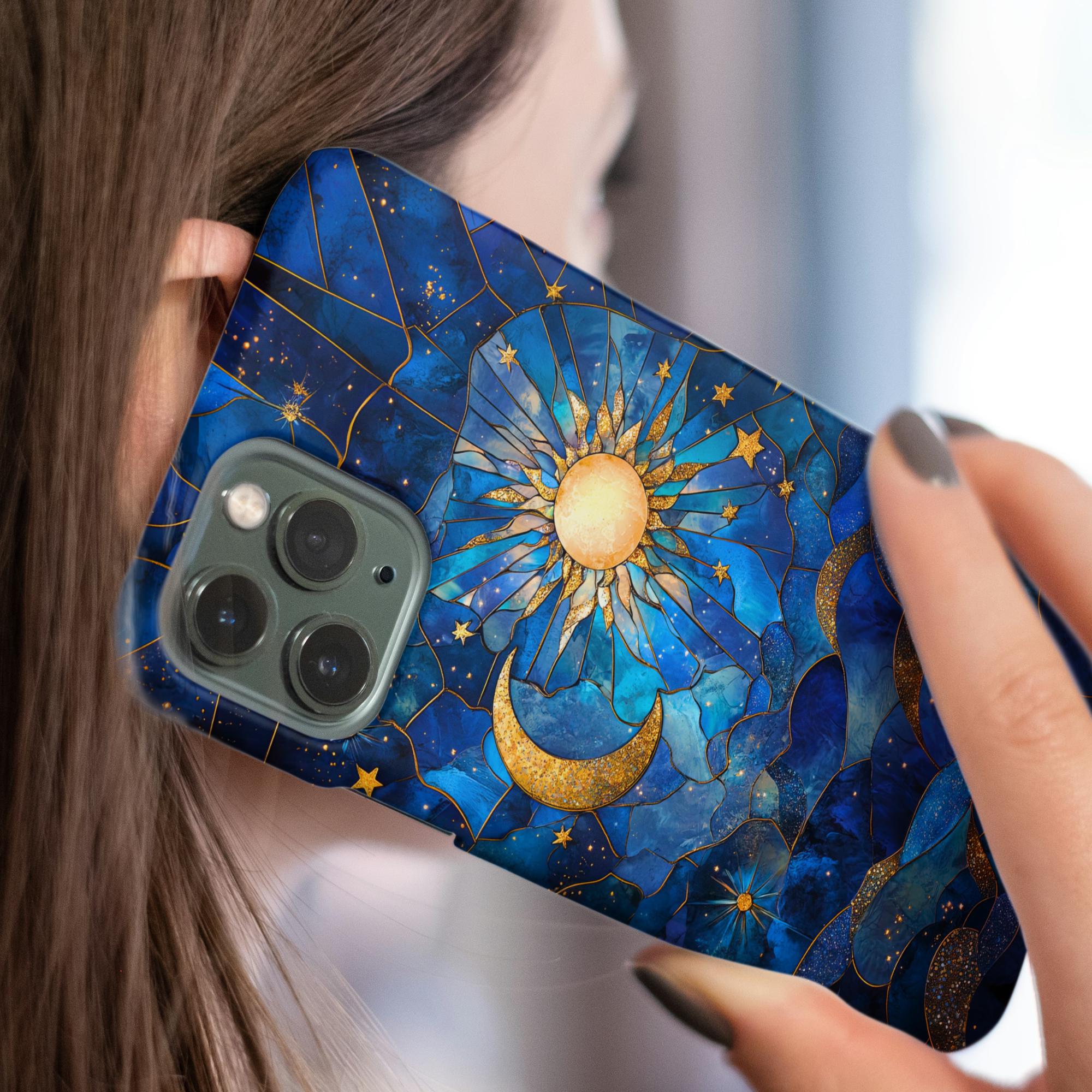 Celestial Stained Glass Moon and Stars Phone Case 3D Starry Night Sky ...