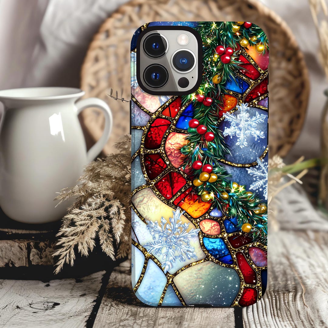 Christmas Phone Case Christmas Tree Decoration Faux Stain Glass Phone ...