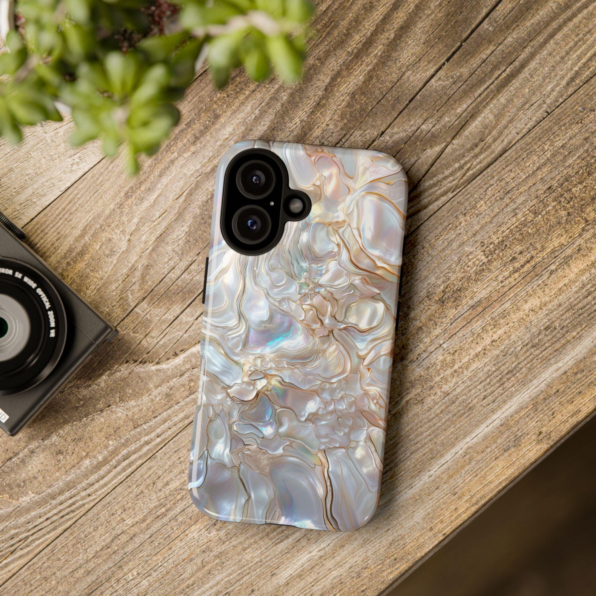 Pearlescent Phone Case Mother of Pearl Silver Abalone iPhone 16 15 14 ...