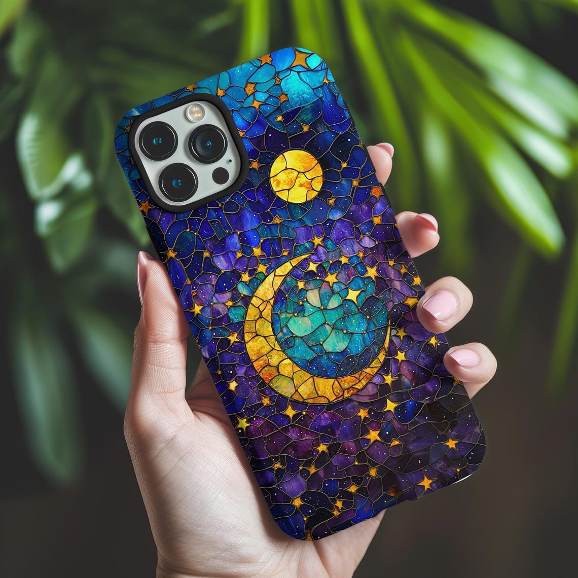 Celestial Stained Glass Look Phone Case 3D Moon and Stars Night Sky ...