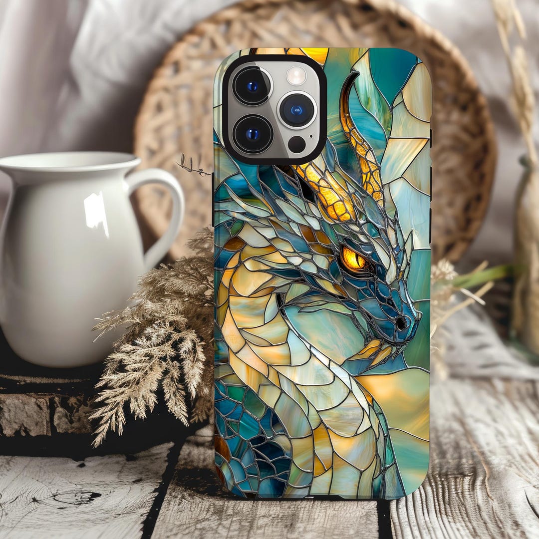 Stained Glass Dragon Phone Case for iPhone 16 15 14 13 12 Samsung S25 ...