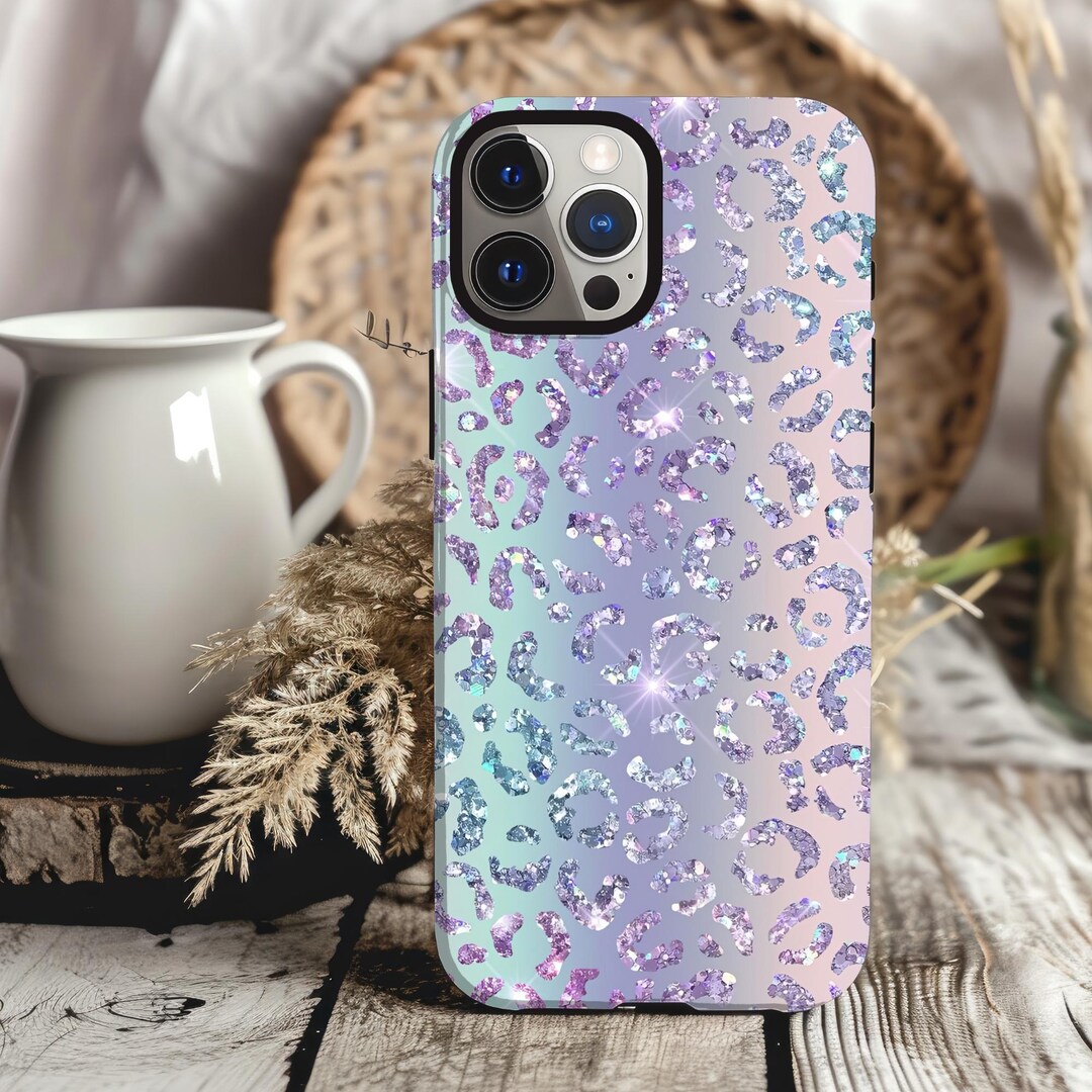 Glitter Leopard Phone Case iPhone 16 15 14 13 12 11 Pro Max Samsung ...
