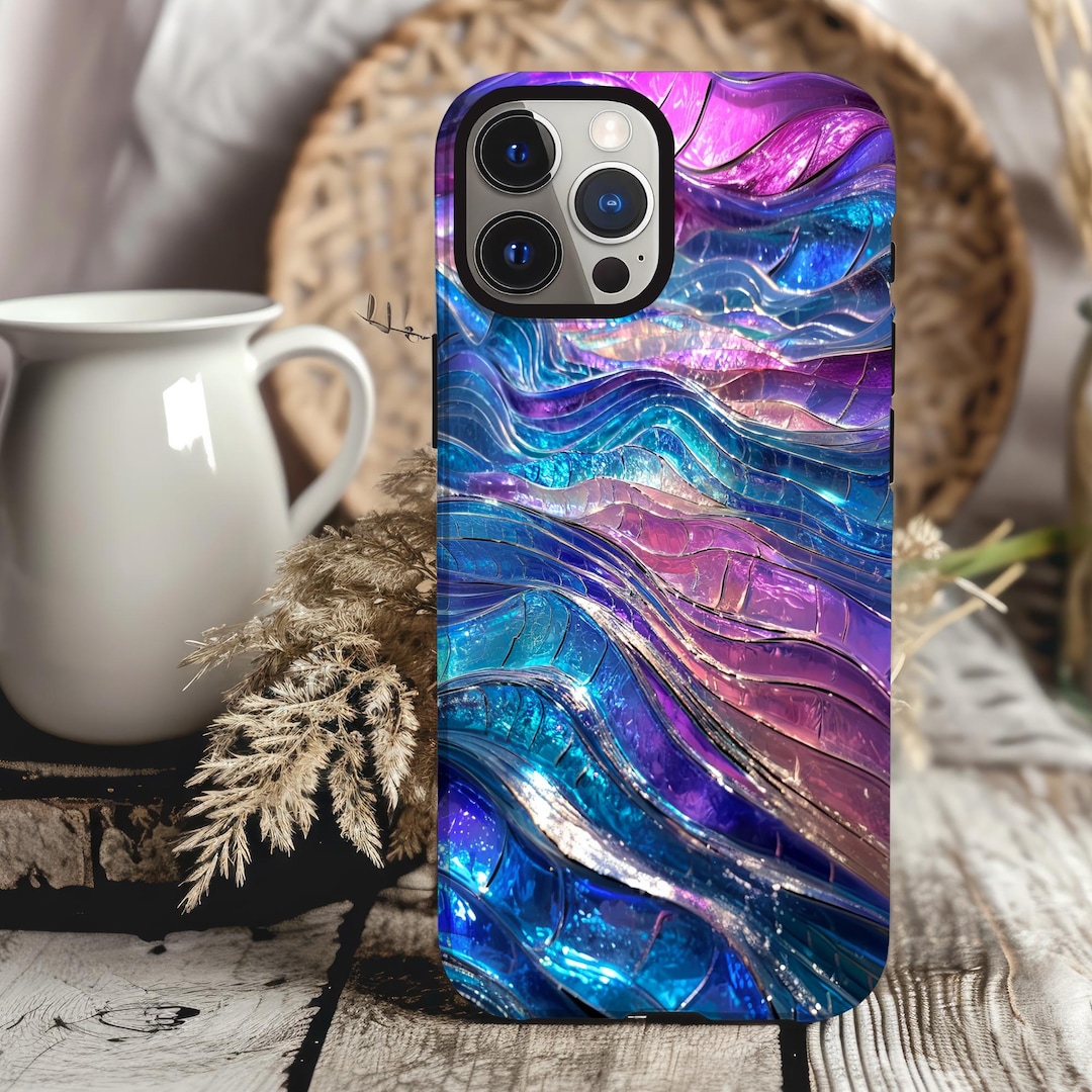 Iridescent Waves Phone Case iPhone 16 15 14 13 12 Pro Max Samsung ...