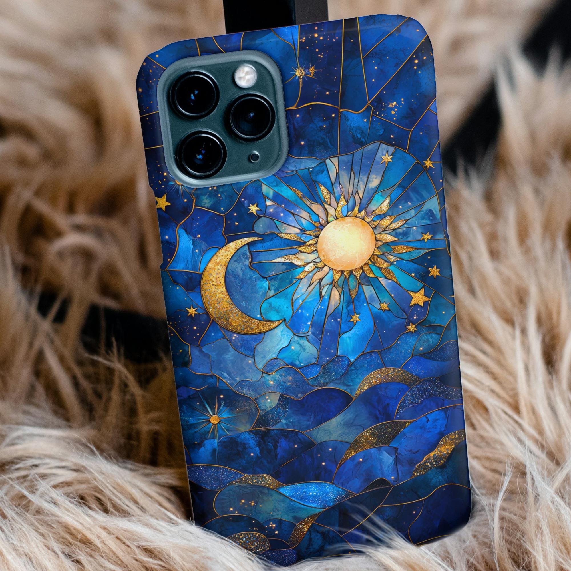 Celestial Stained Glass Moon and Stars Phone Case 3D Starry Night Sky ...