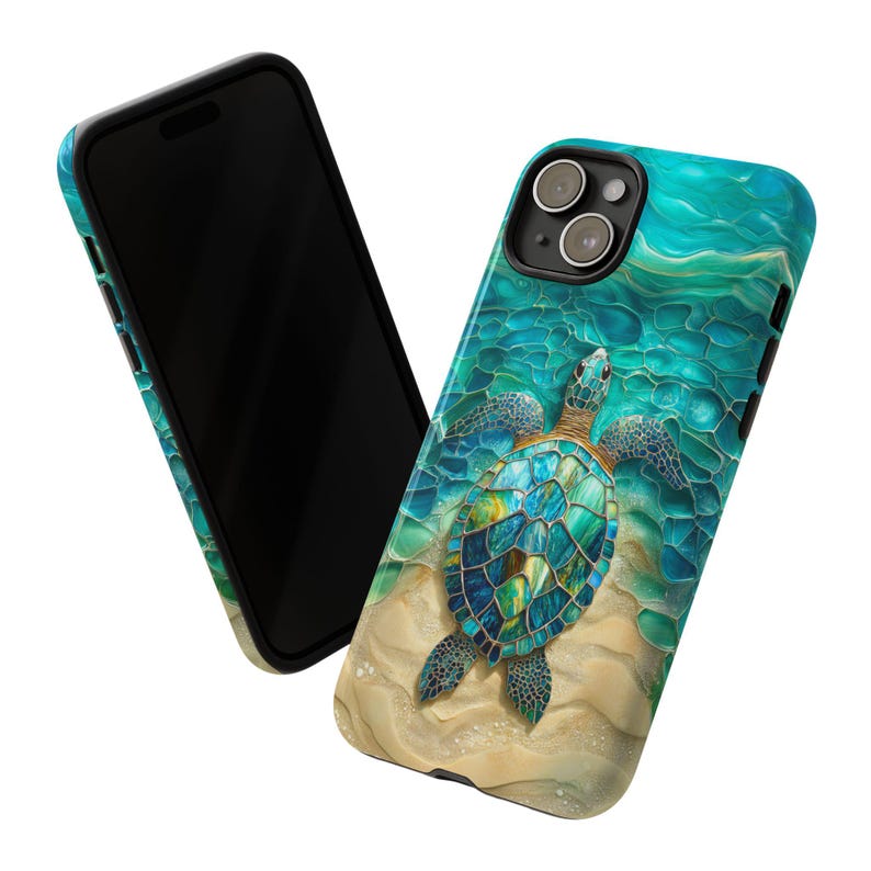 Stained Glass Sea Turtle Phone Case, Cute Faux Glass Mosaic Ocean ...