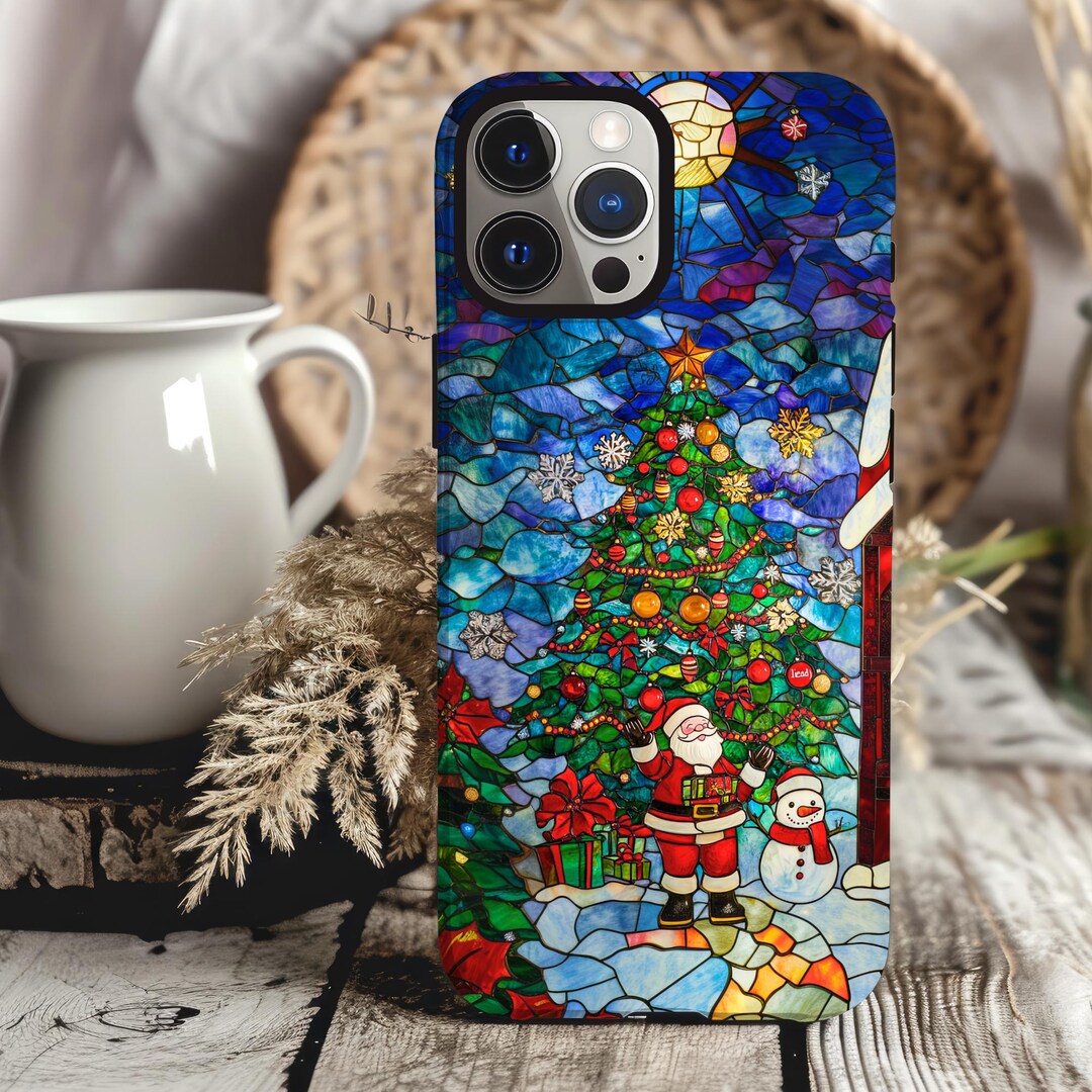 Christmas Tree Phone Case Faux Stained Glass Winter Forest Cover ...