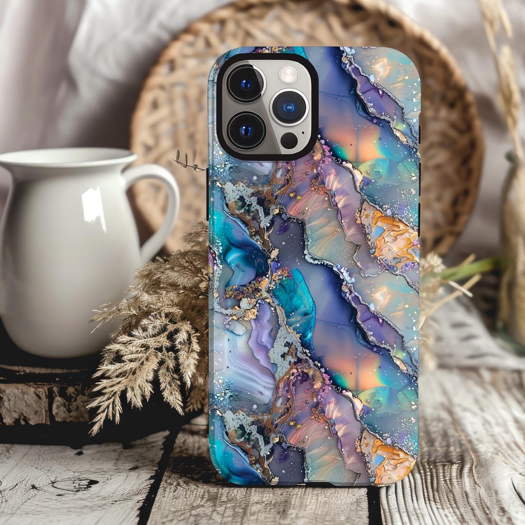 Iridescent Phone Case Agate Phone Case Gold Geode Crystal iPhone 16 15 ...