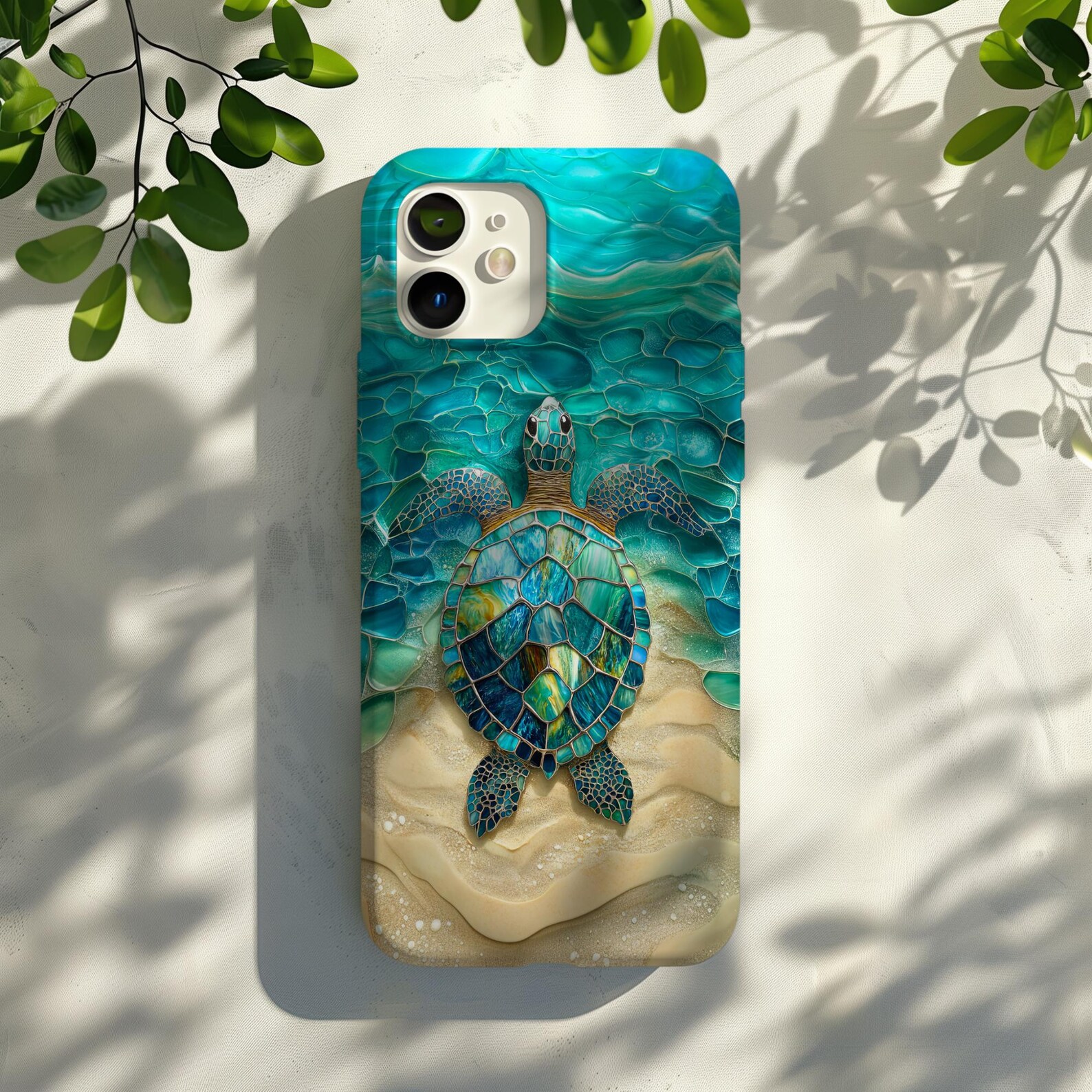 Stained Glass Sea Turtle Phone Case, Cute Faux Glass Mosaic Ocean ...