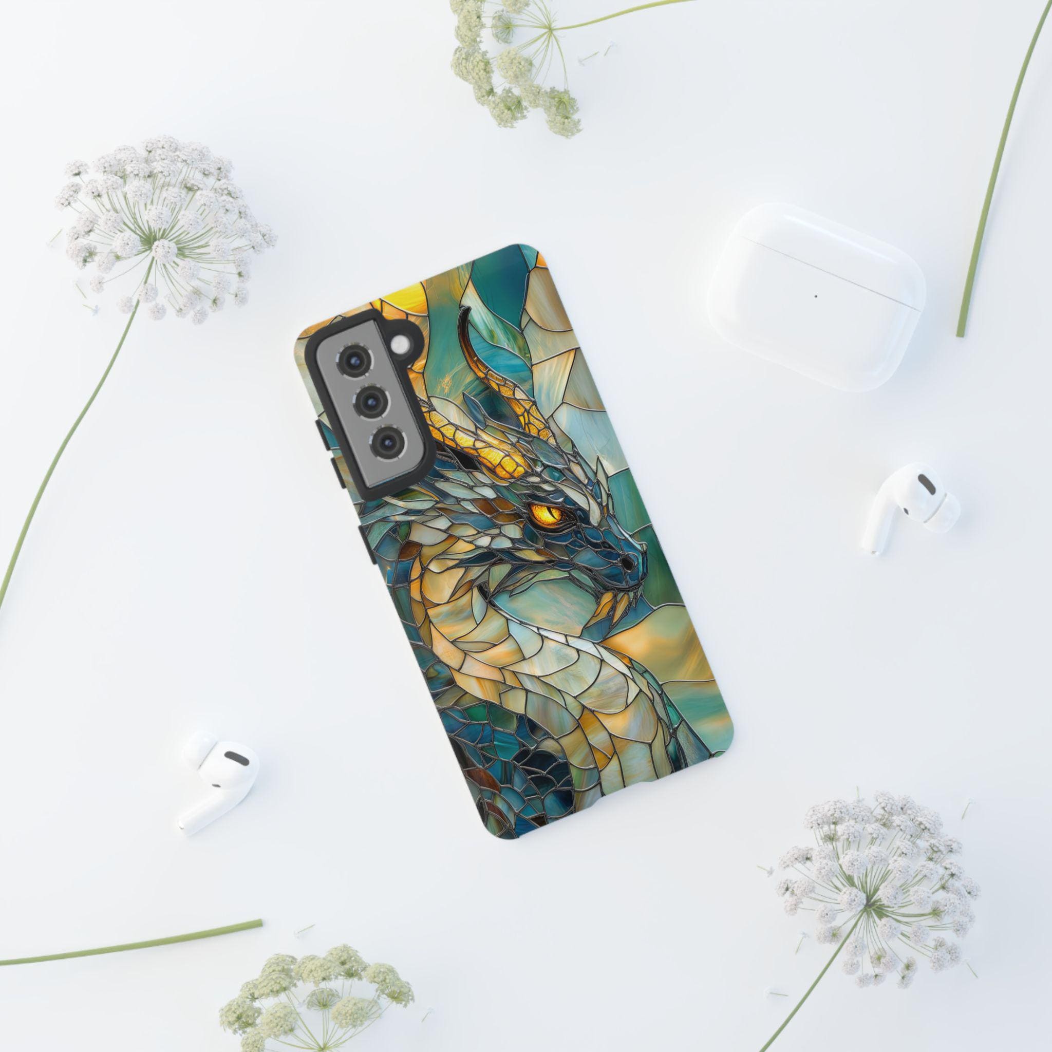 Stained Glass Dragon Phone Case for iPhone 16 15 14 13 12 Samsung S25 ...