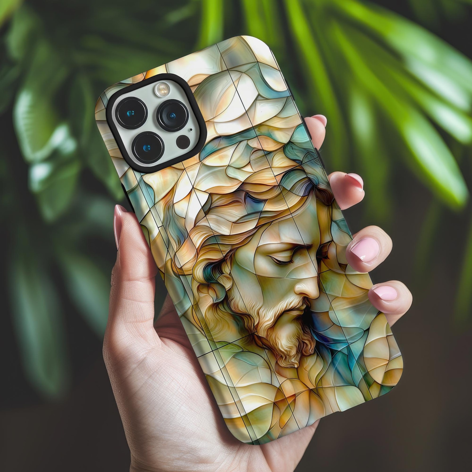 Jesus Phone Case Christian Stained Glass Cover iPhone 16 15 14 13 12 11 ...