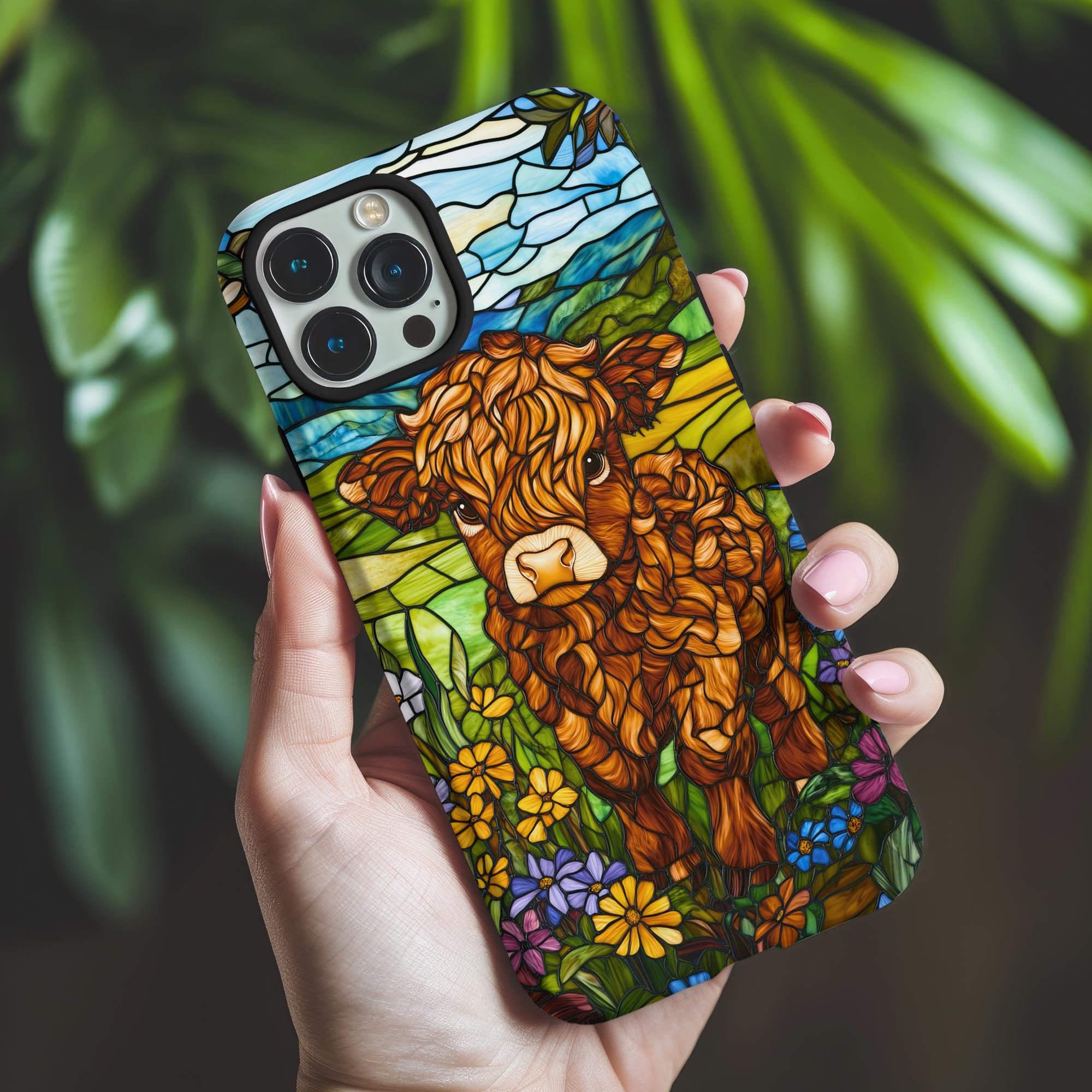 Stained Glass Look Highland Cow Phone Case iPhone 15 14 13 12 11 Pro ...