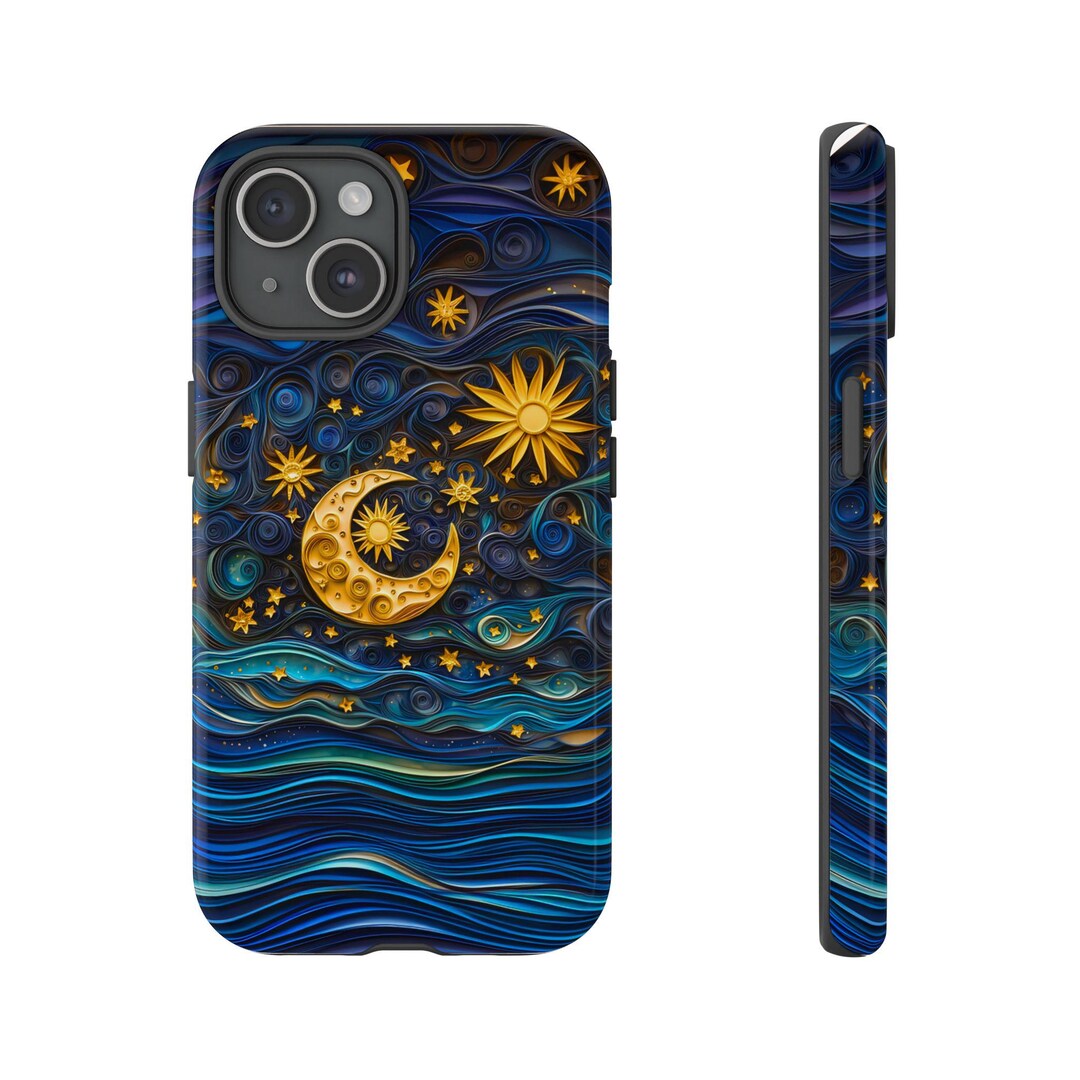 Celestial Stained Glass Moon and Stars Phone Case 3D Starry Night Sky ...