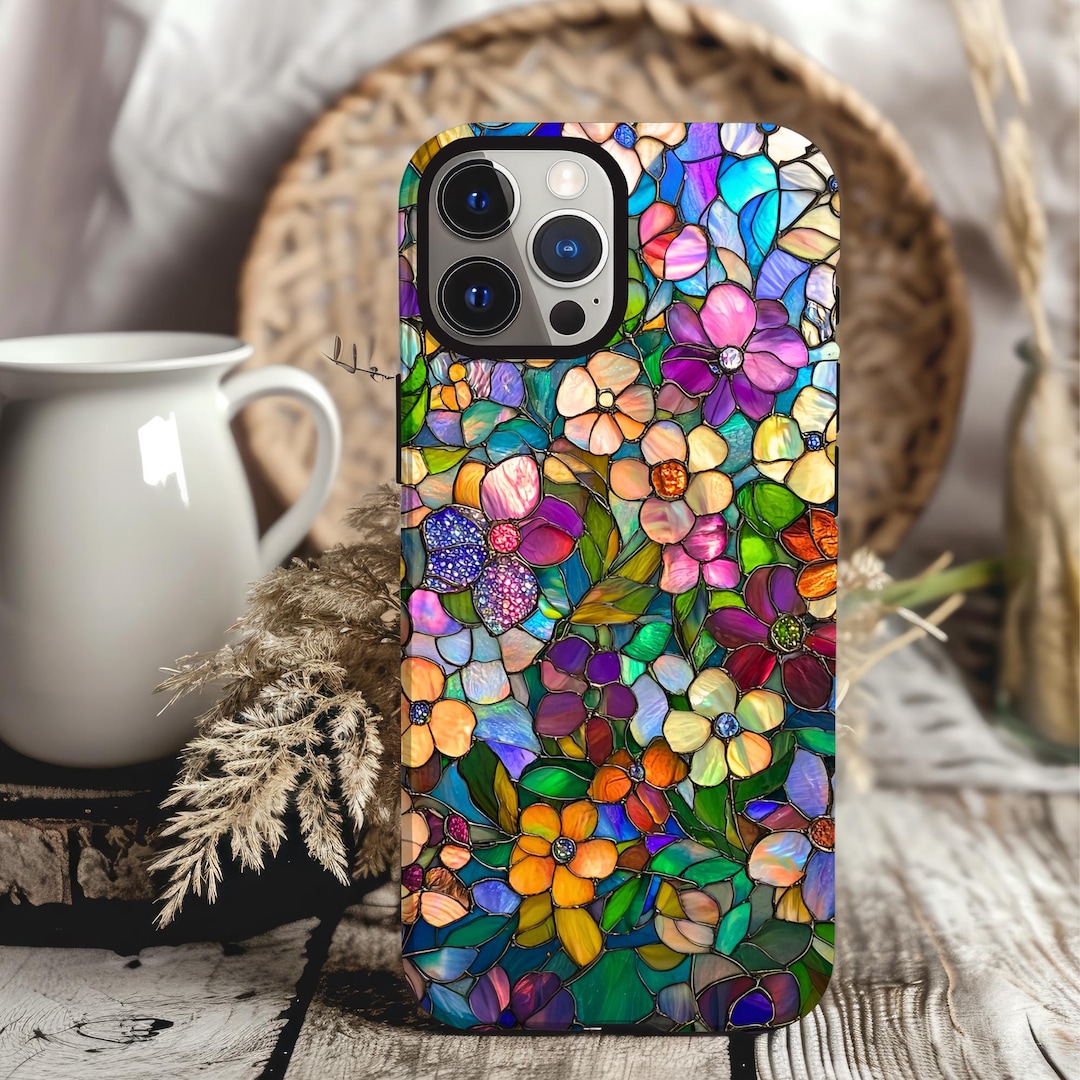 Stained Glass Floral Phone Case 3D Art Look Case iPhone 15 14 13 12 11 ...