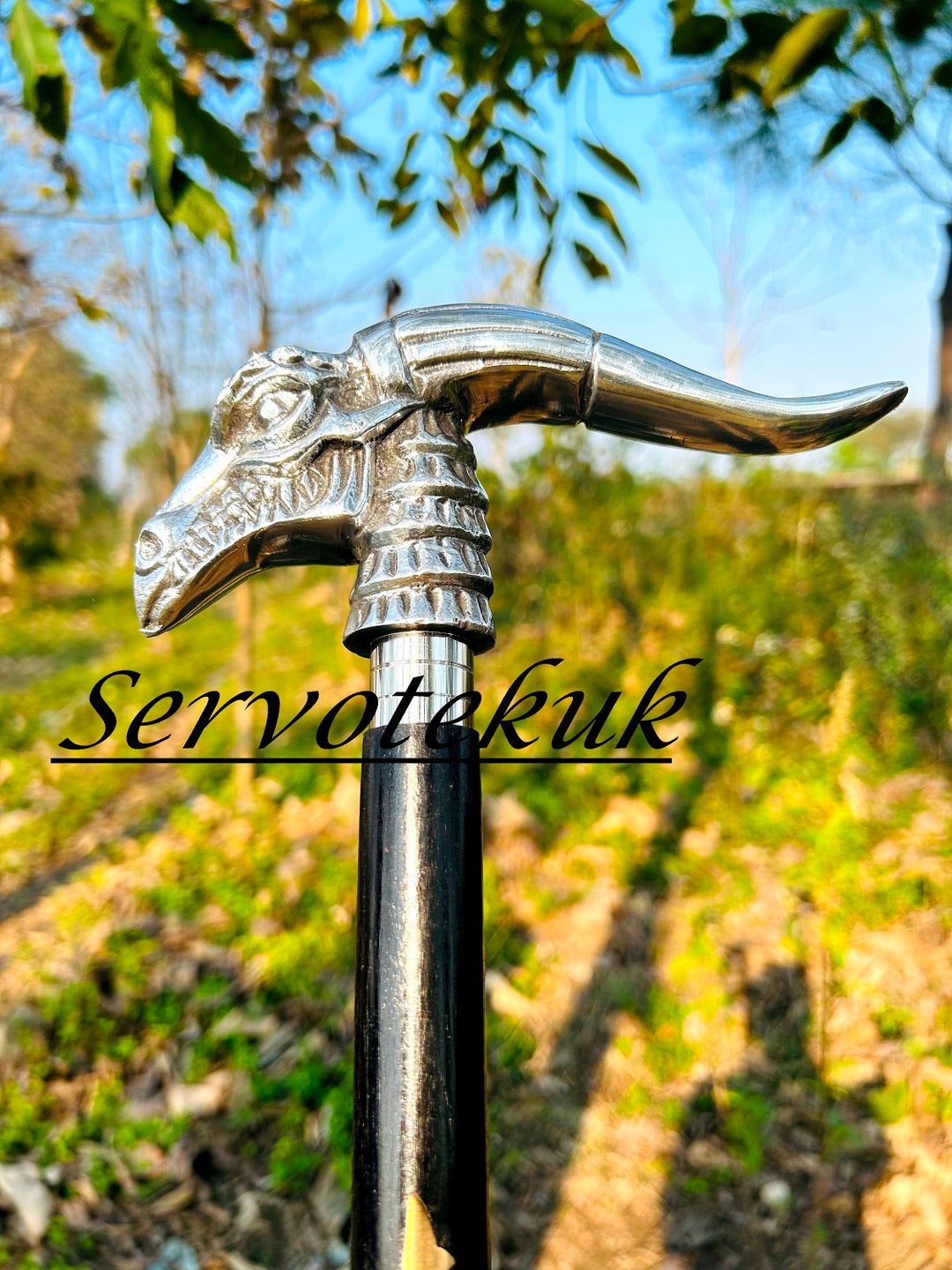 Dragon Head Walking Stick: Nickel Silver Finish, Rosewood Shaft - Etsy