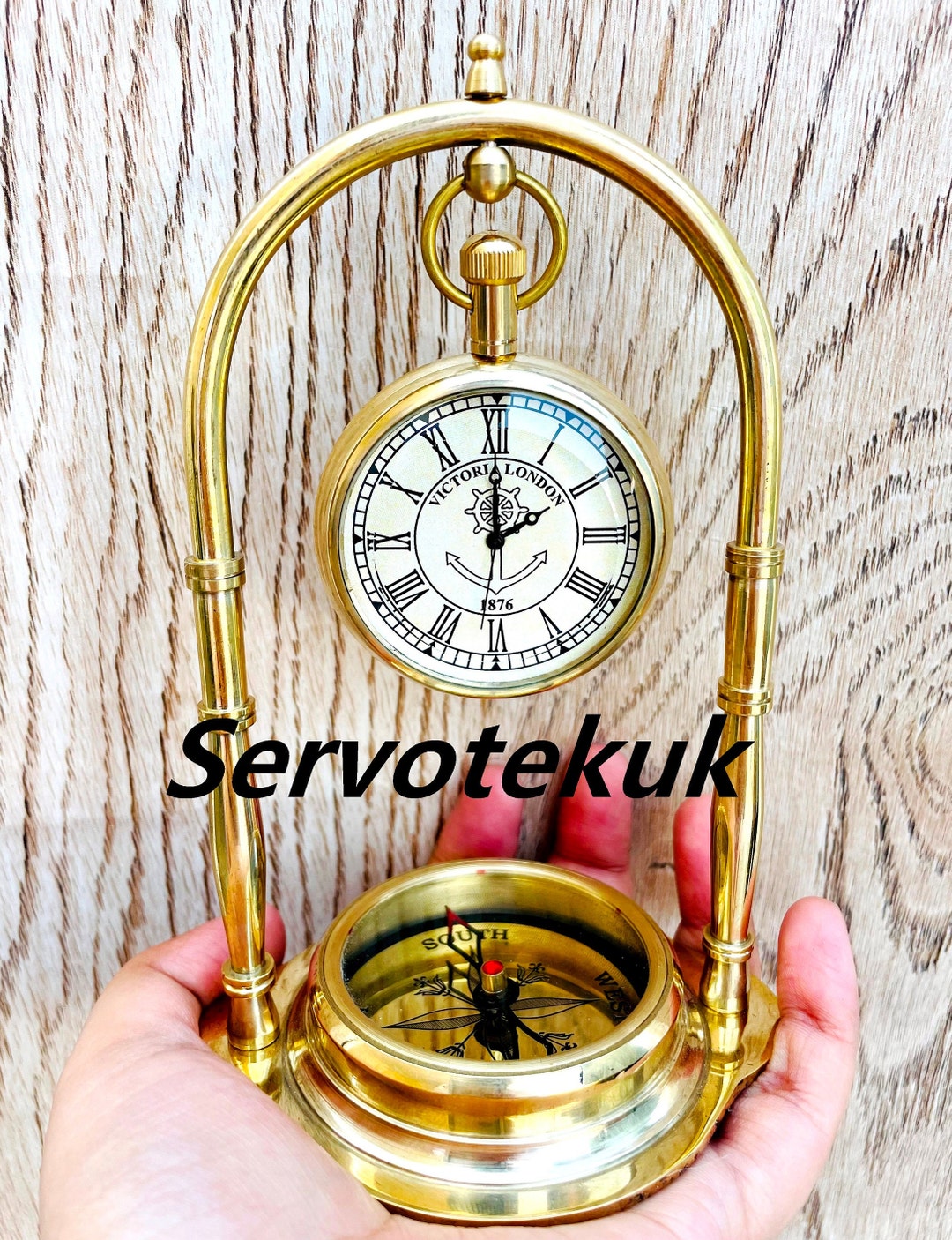 Elegant Brass Clock ,unique Compass With Hanging Clock\ Black Desk ...