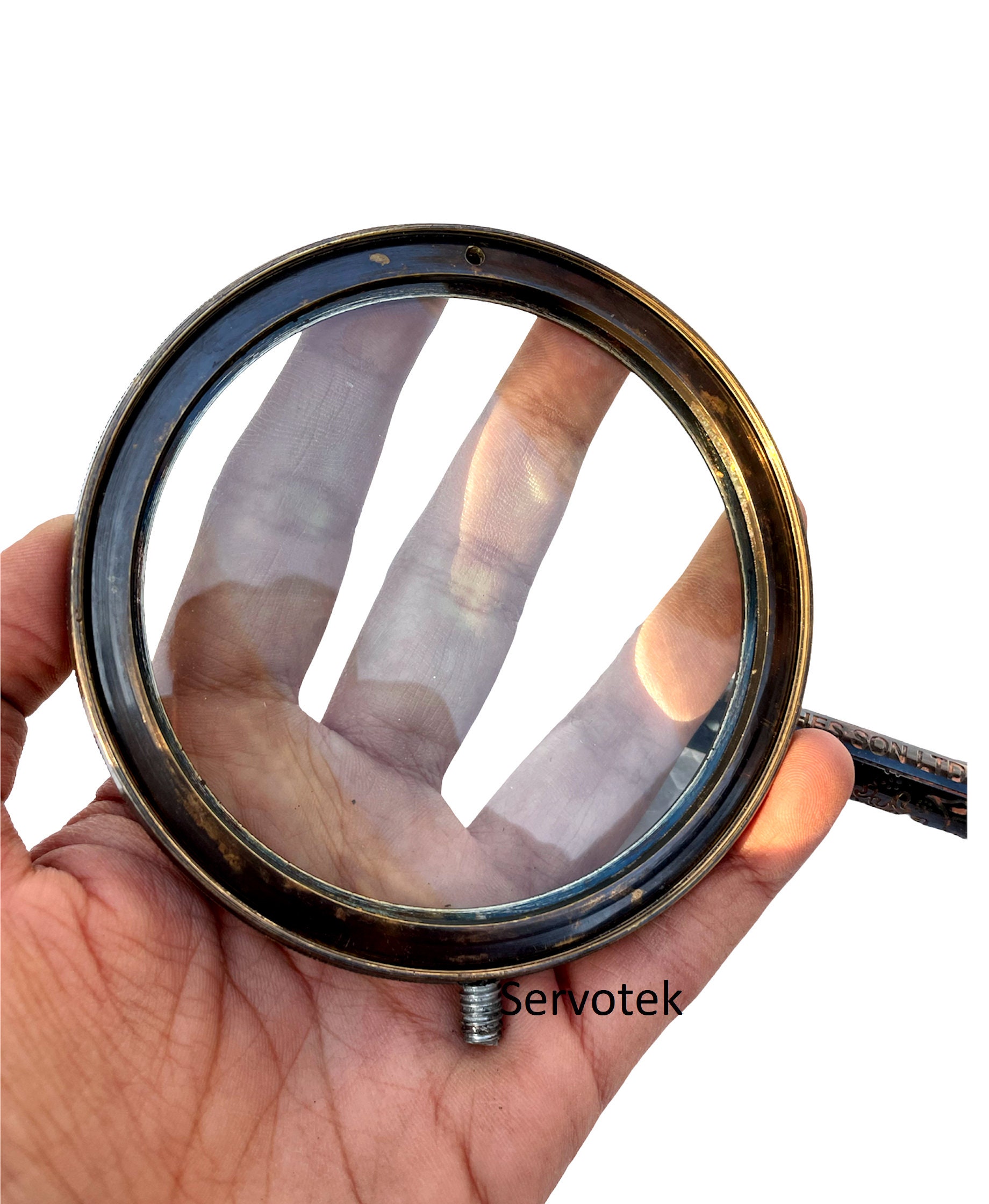 Victorian Engraved Handle Brass Magnifying Glass With Leather Cover ...