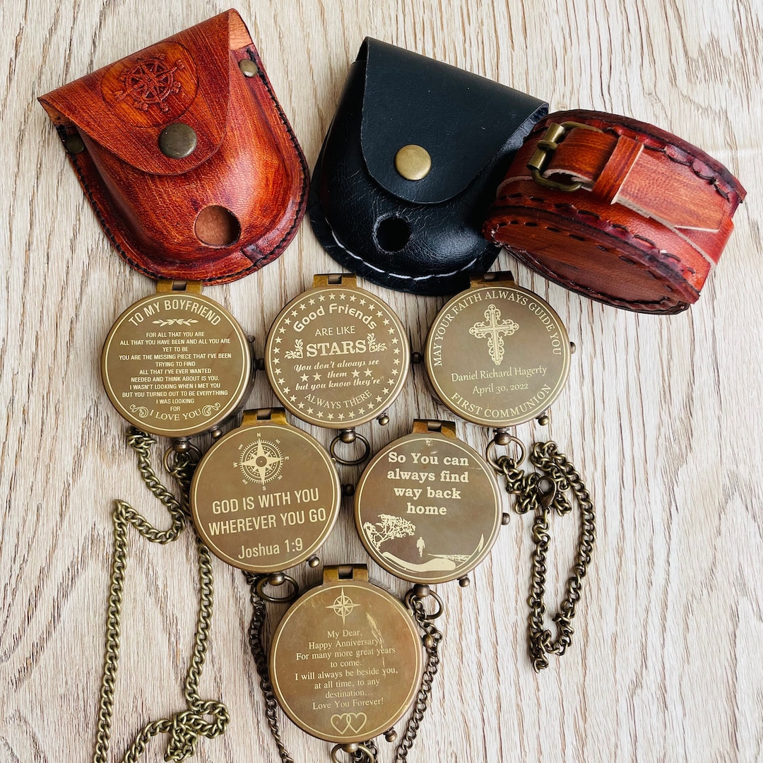 Personalized Engraved Brass Compass With Leather Case - Etsy