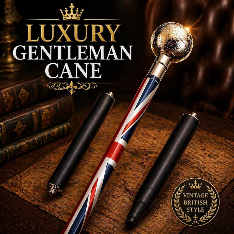Vintage British Walking Cane With Brass Globe Handle – Luxury Gentleman ...