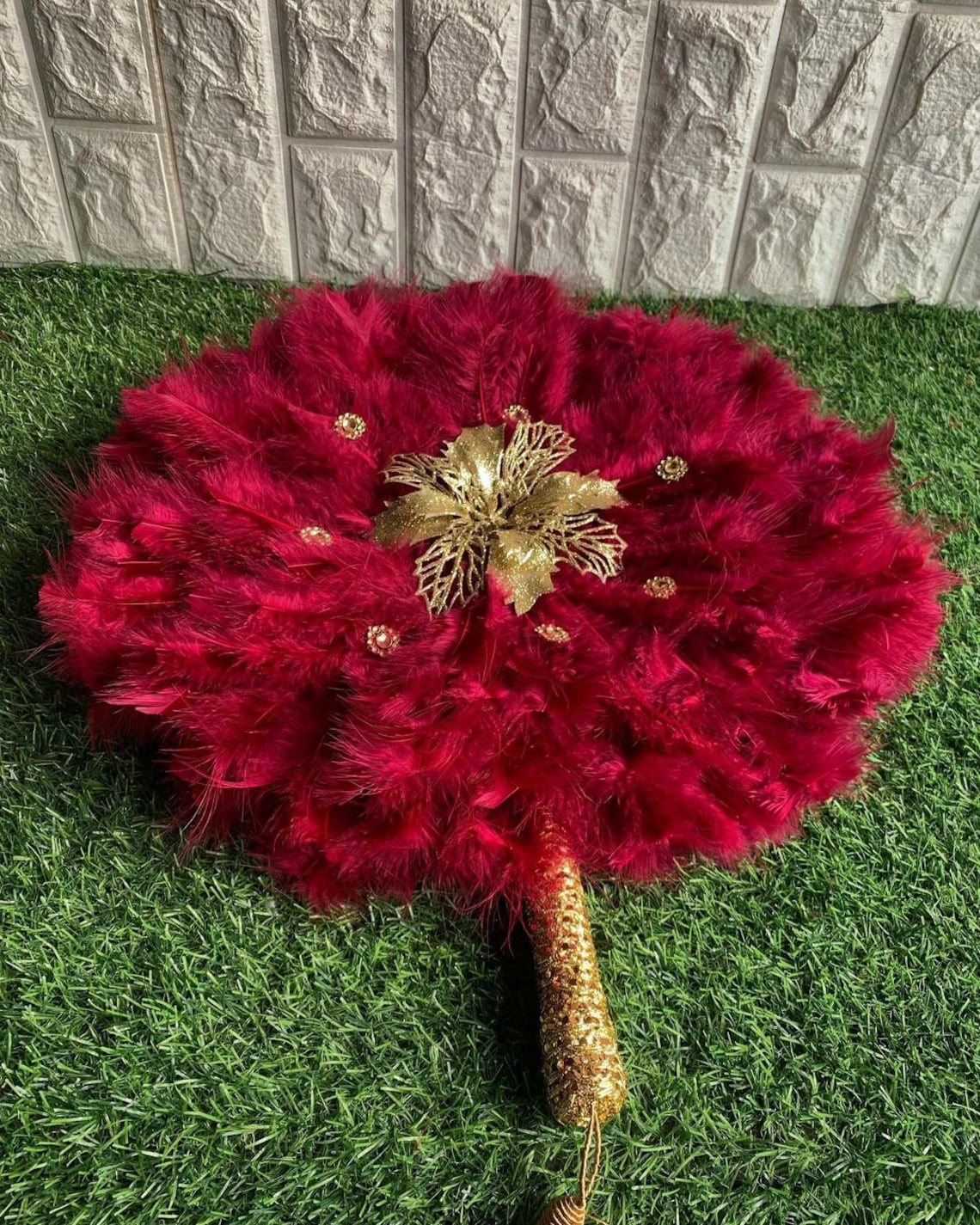 Nigerian Wedding Hand Fan, Gold Feathers Hand Fan, African Attire ...