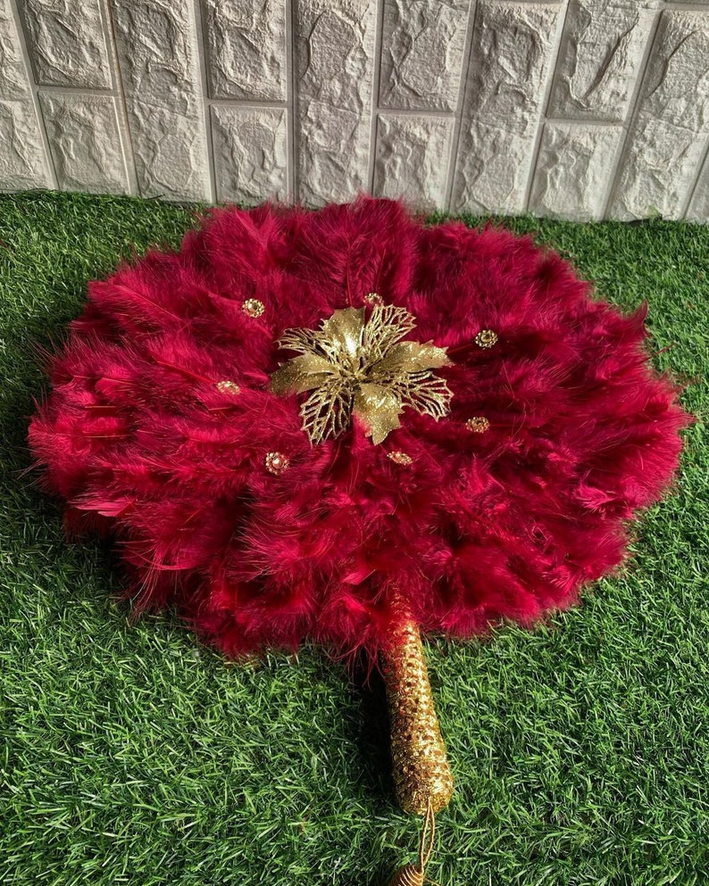 Nigerian Wedding Hand Fan, Gold Feathers Hand Fan, African Attire ...