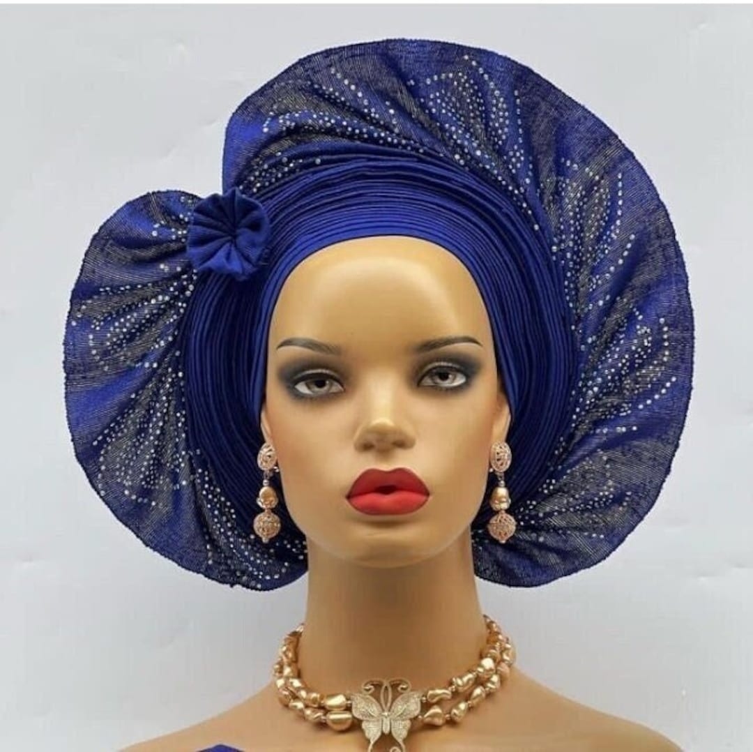 Top Notch Fashion Gele / Navy Blue Auto Gele / African Gele / Headwrap ...