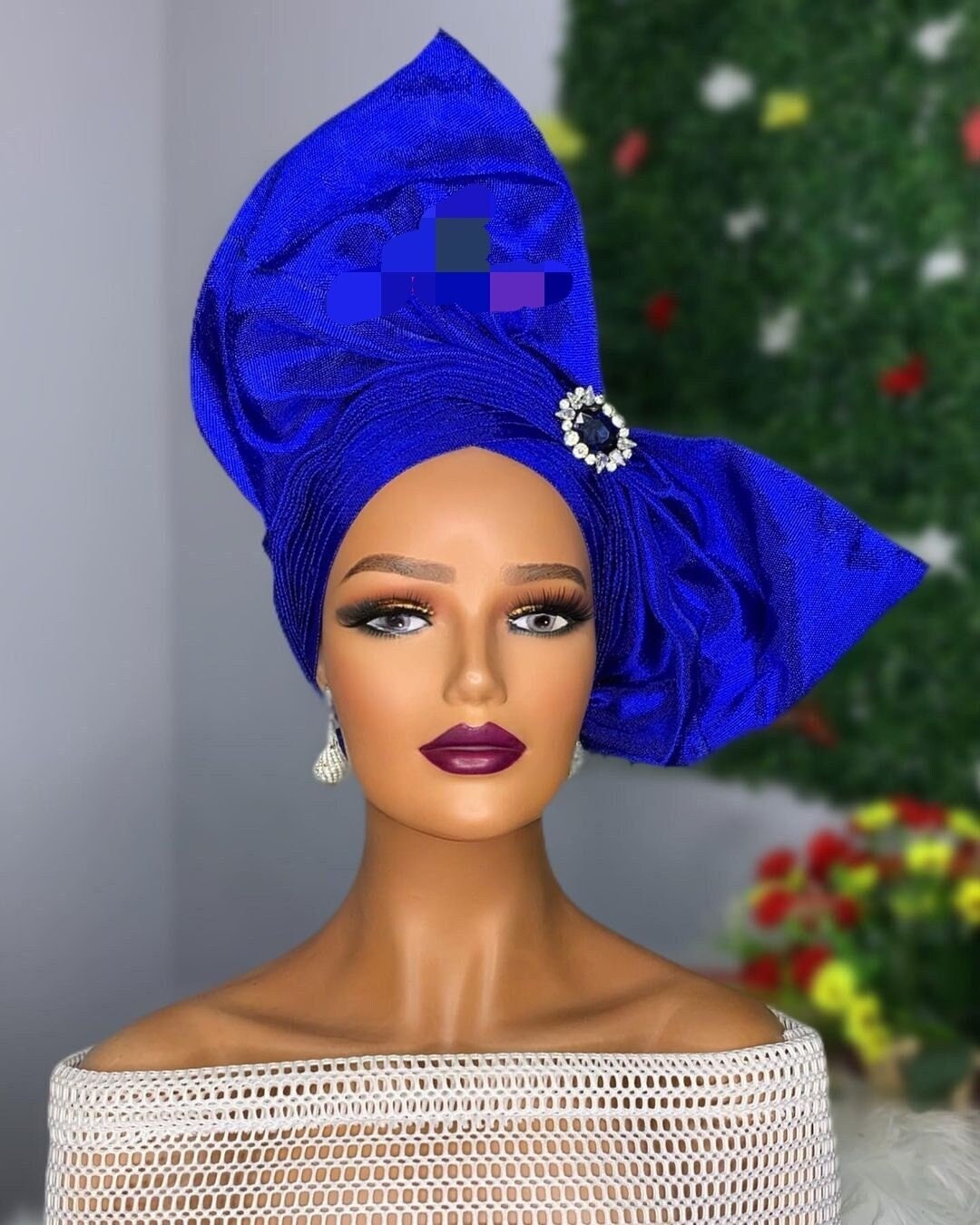 Blue Gele, Auto-gele, Ready-made Gele, Blue Asooke, African Attire ...