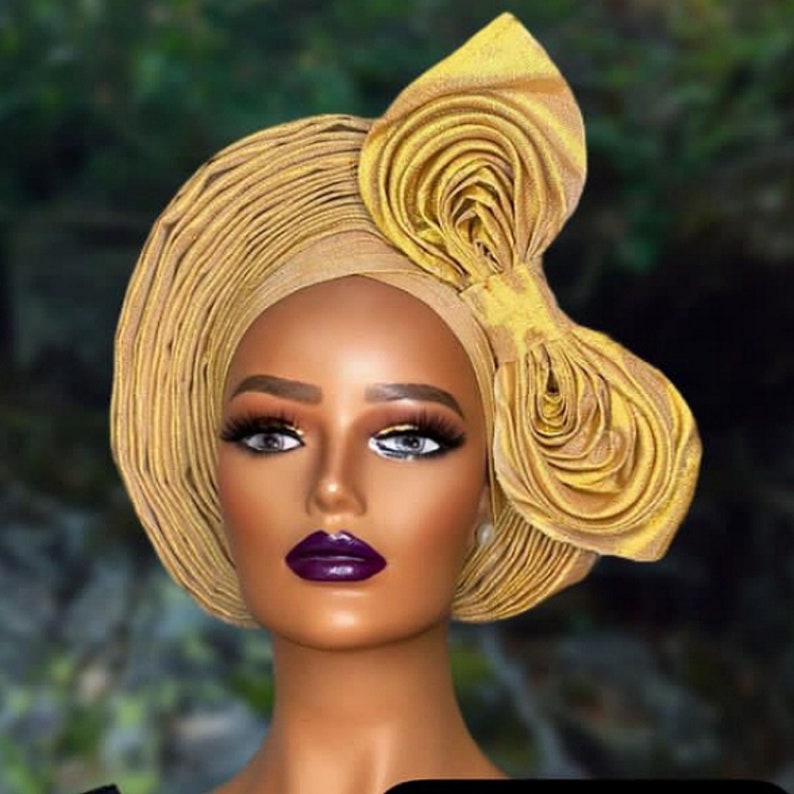 African Gele, Autogele, Champagne Gold Gele, Asooke Head Tie, Yoruba ...