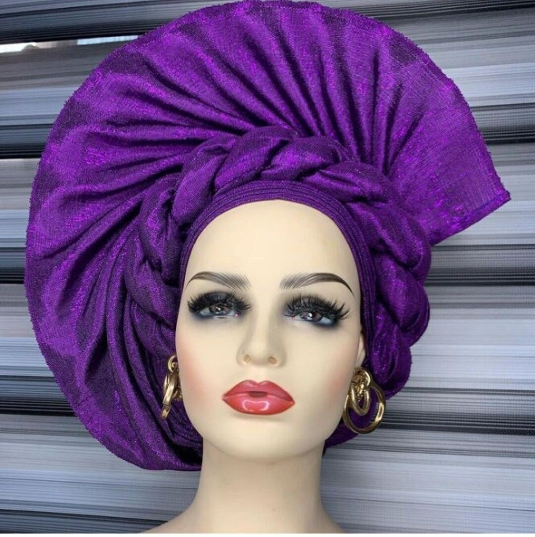 African Gele, Ready to Wear Autogele, Purple Headtie, Nigeria Gele ...