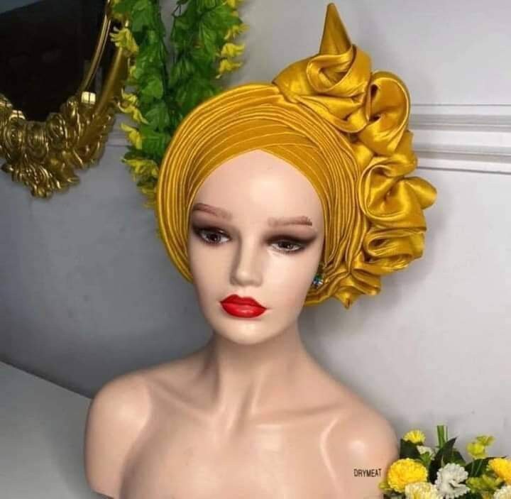Ready to Wear Autogele, Turban Gele Hat African Headtie, Gold, Pre-tied ...