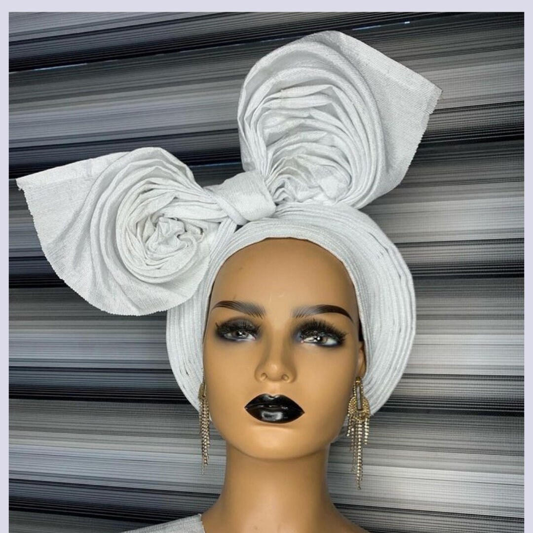 White Auto-gele for Brides, Gele, Asooke, Ready Made, African Gele ...
