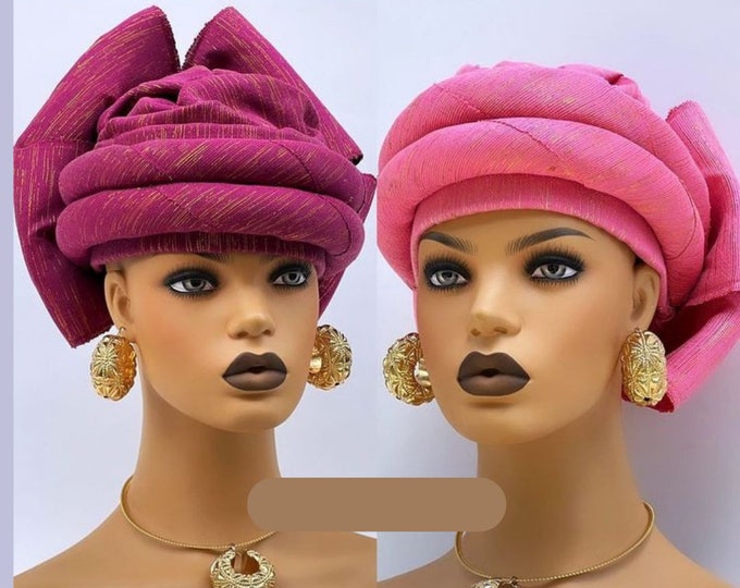 Zara Gele Hat, Auto-gele, Asooke, African Gele, Pink Headtie, Ready ...