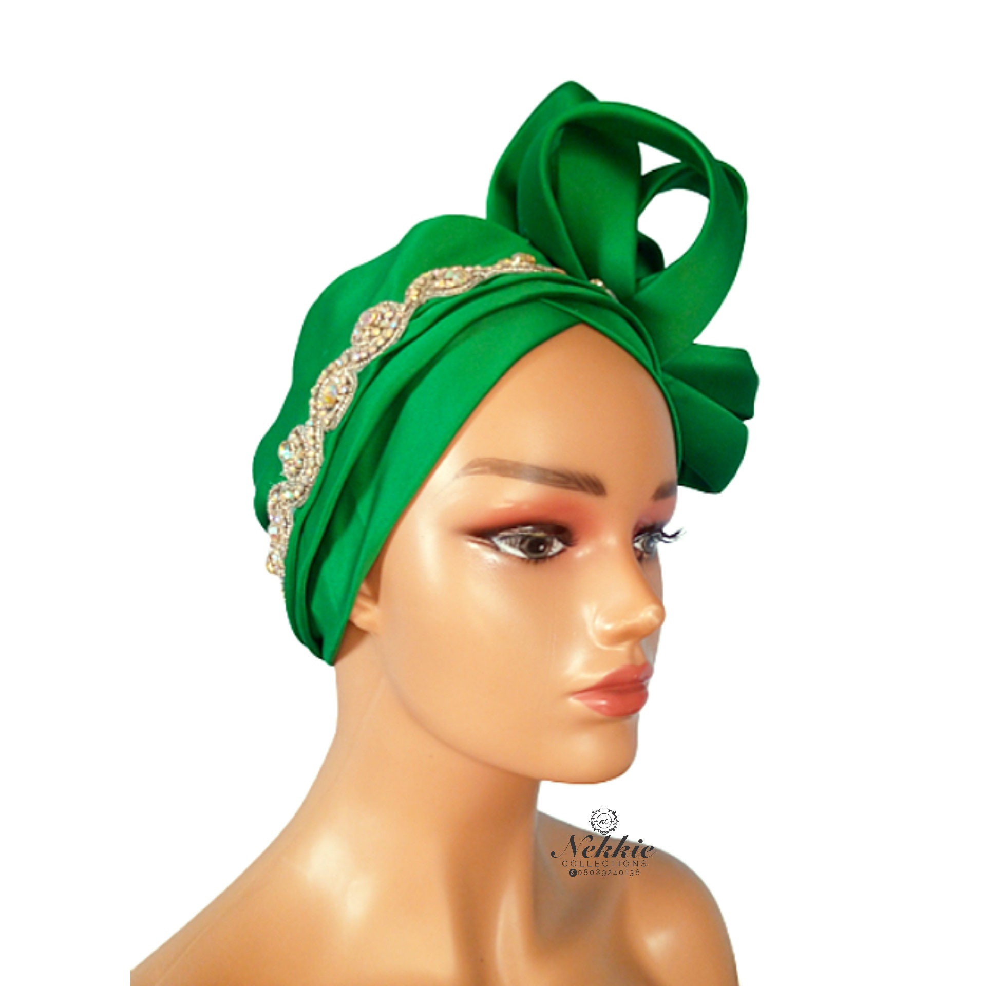 African Fashion Turban, Women Turban Hat, Green Headtie, Auto-gele ...