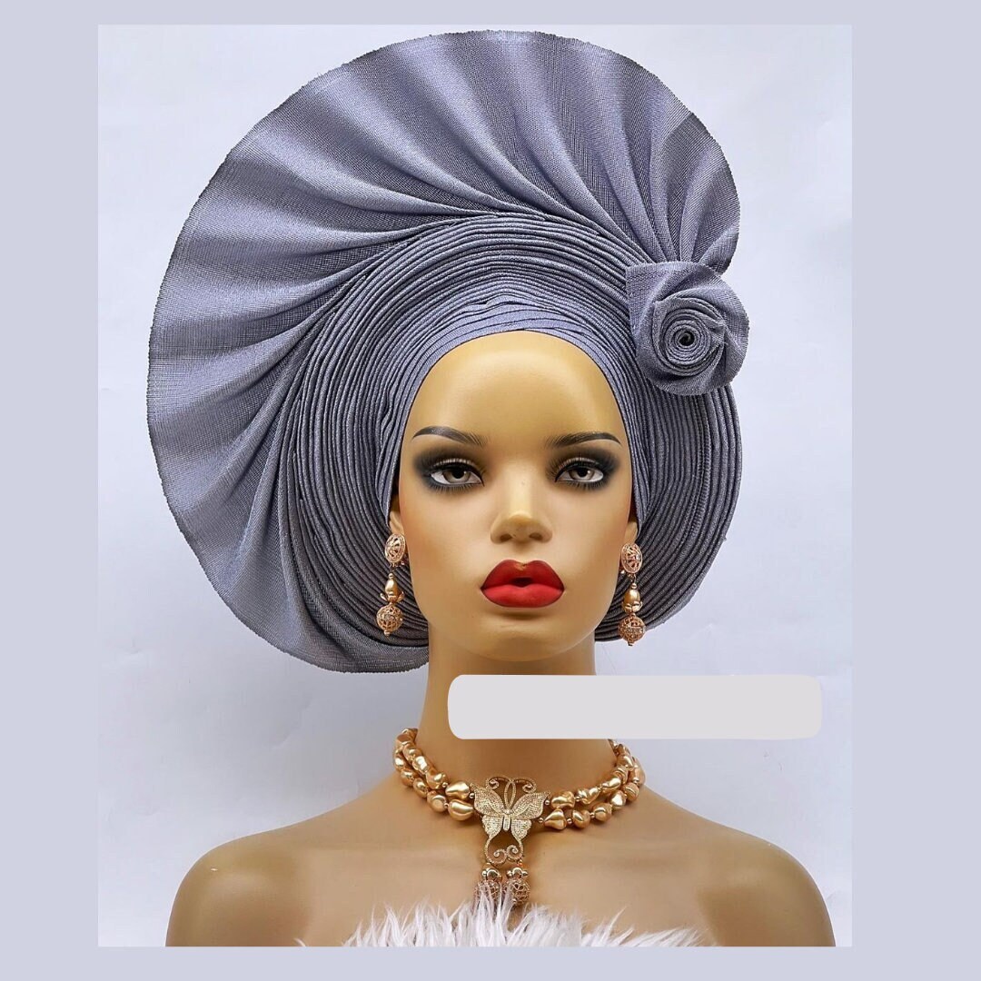 African Gele, Ready to Wear Gele, Silver Head Tie, Autogele, Asooke ...