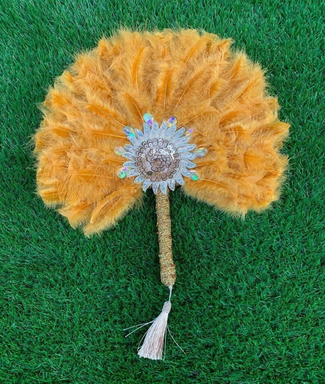 Nigerian Wedding Hand Fan, Gold Feathers Hand Fan, African Attire ...