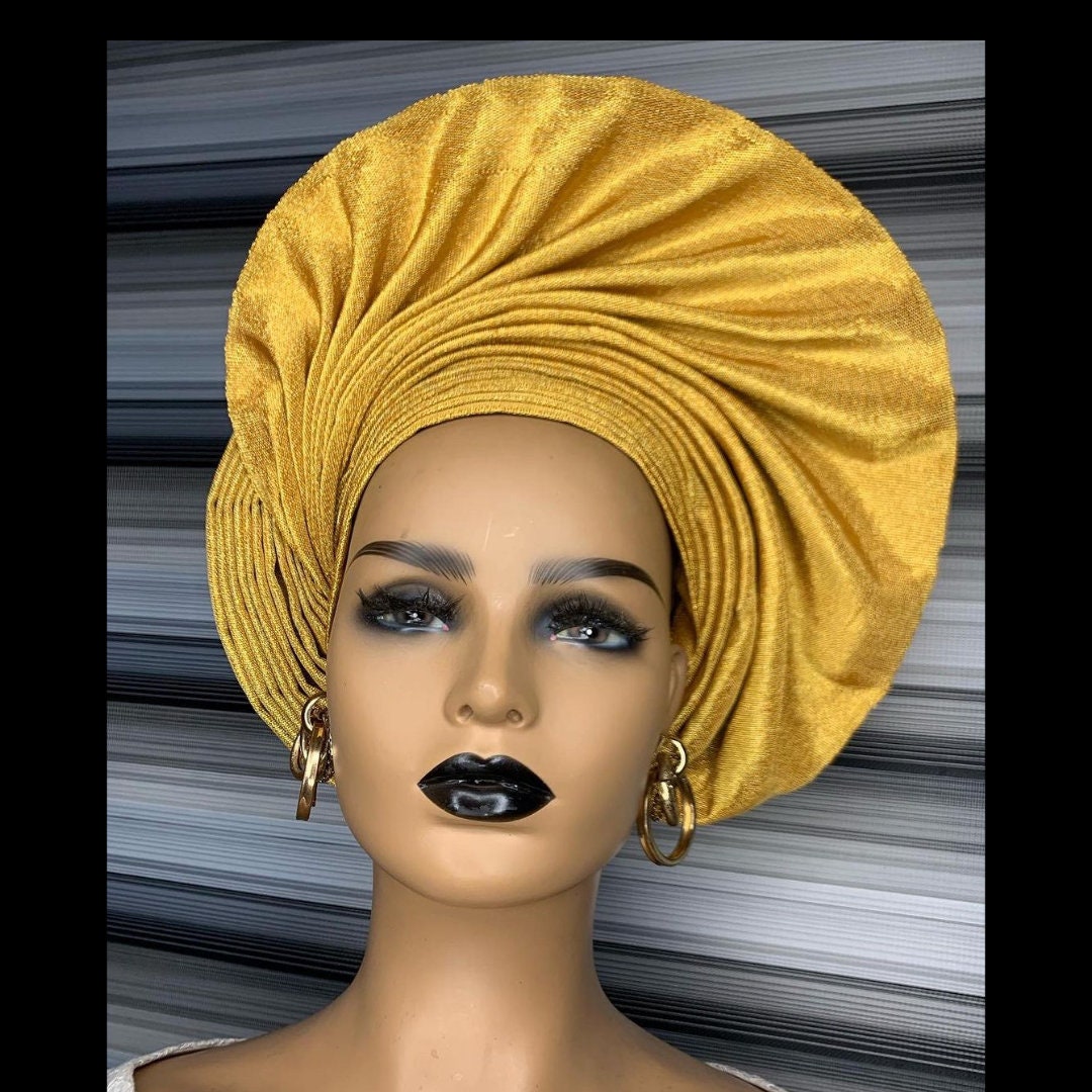 African Gele, Ready to Wear Autogele, Gold Head Tie, Nigeria Gele, Zara ...