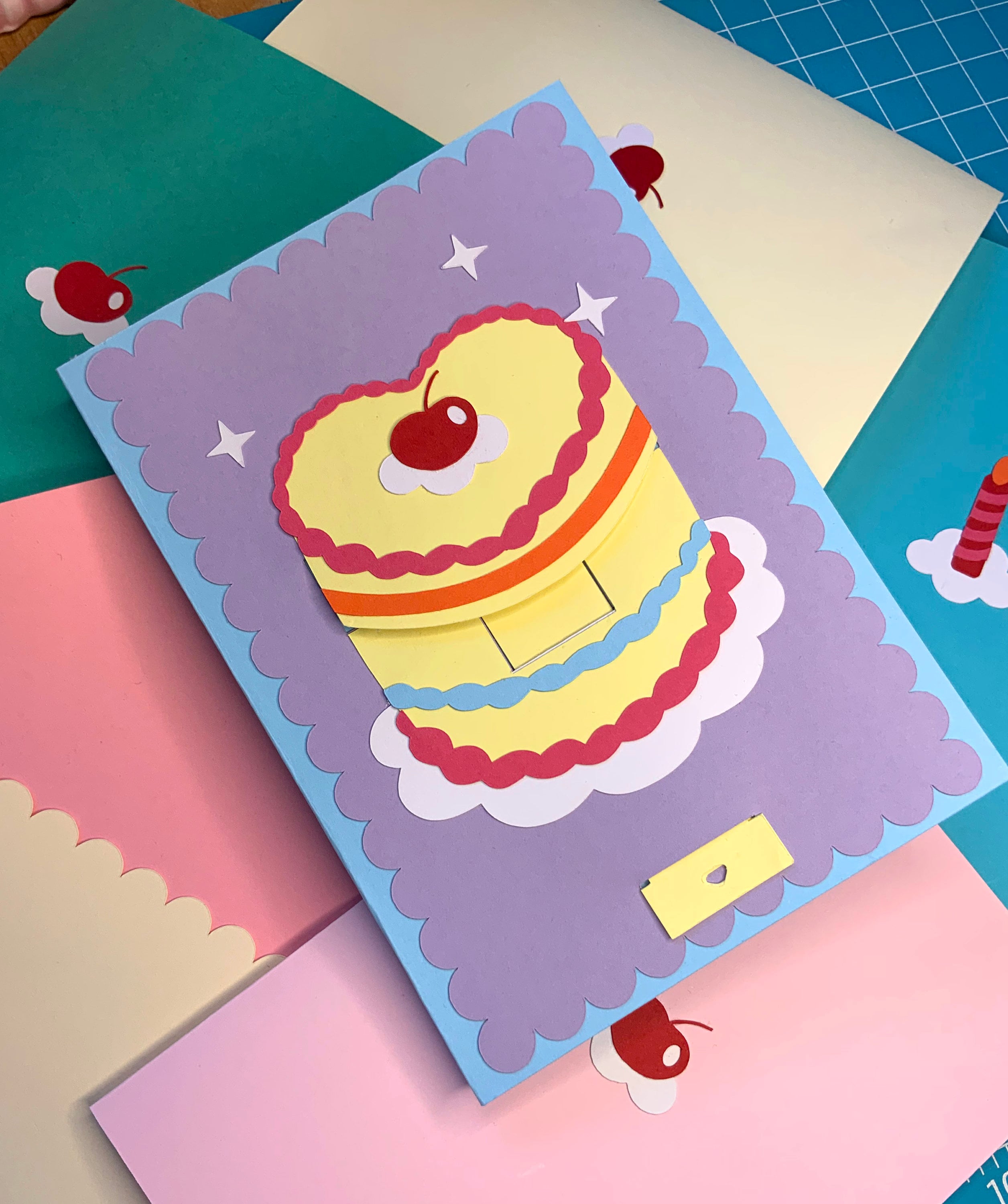 Pop-up Cake Card Template lemon / Printable PDF and SVG for Cricut or ...
