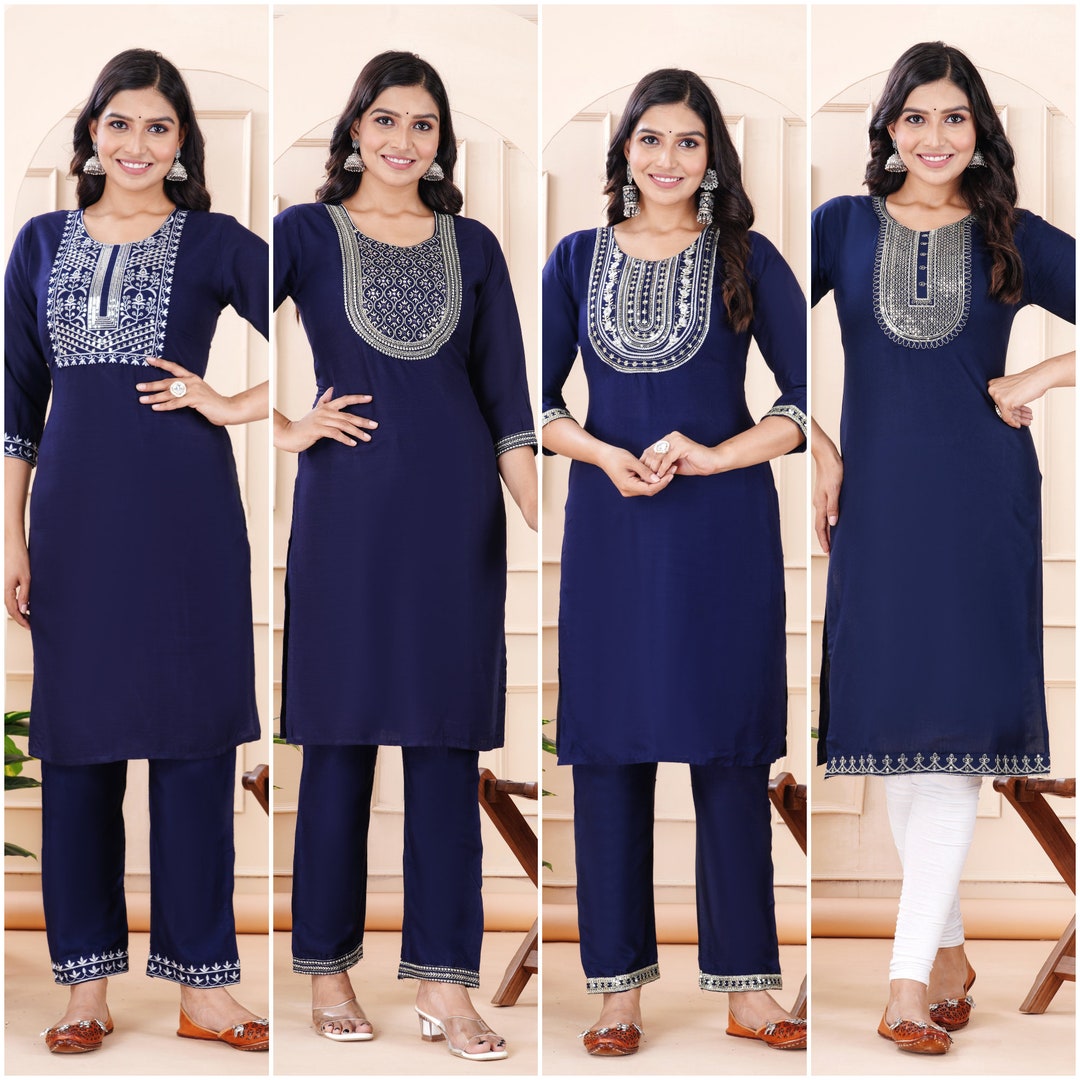 Silver Embroidery Work Kurti With Pant Indian Bollywood - Etsy