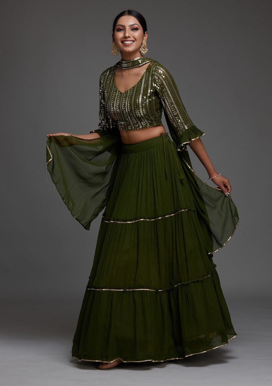 Mehndi Green Color Lehenga Choli With Dupatta With Sequence Readymade ...
