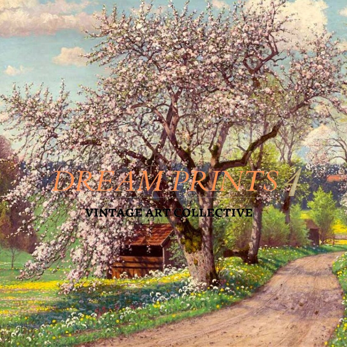 Vintage Spring Landscape Painting | PRINTABLE Country Field Decor ...