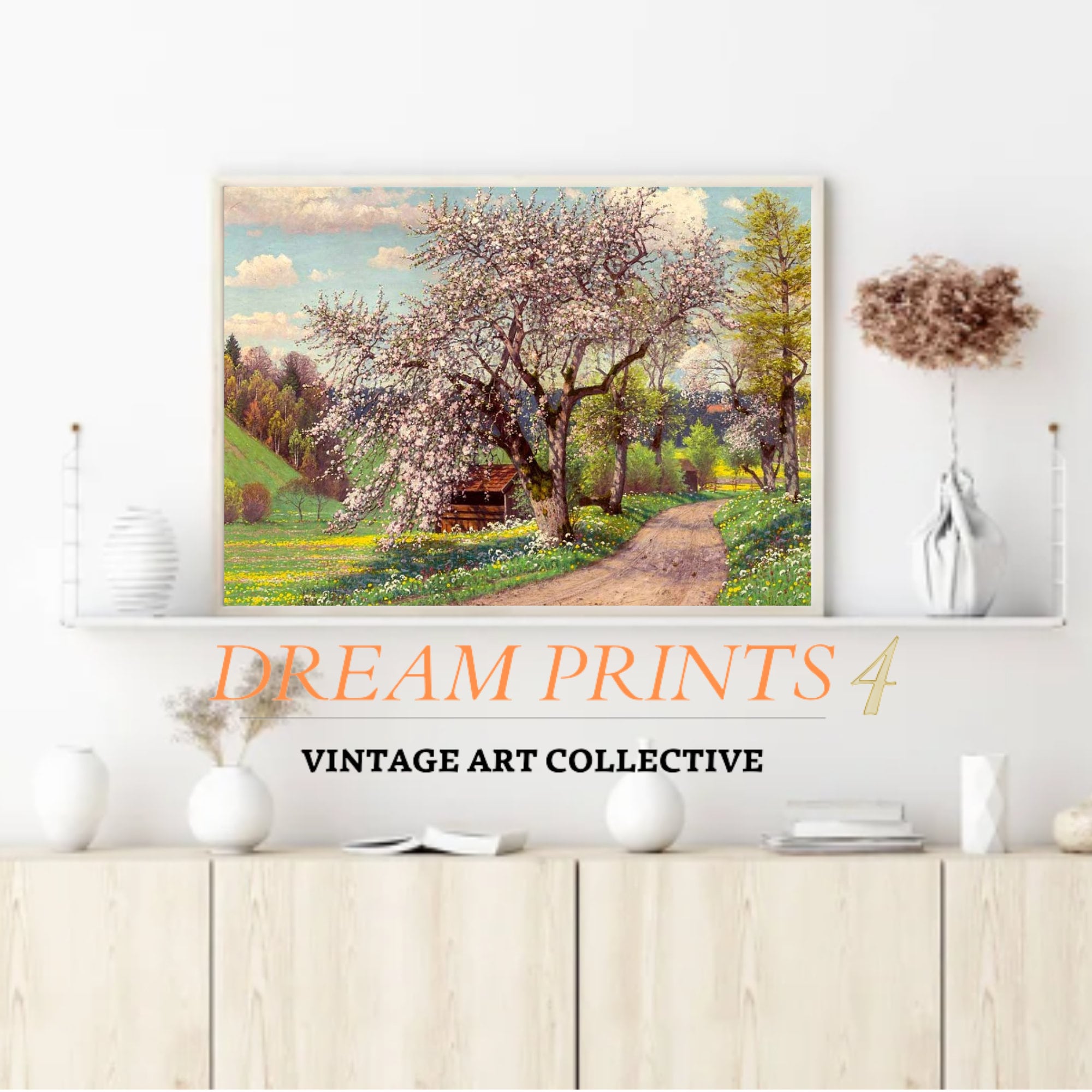Vintage Spring Landscape Painting | PRINTABLE Country Field Decor ...