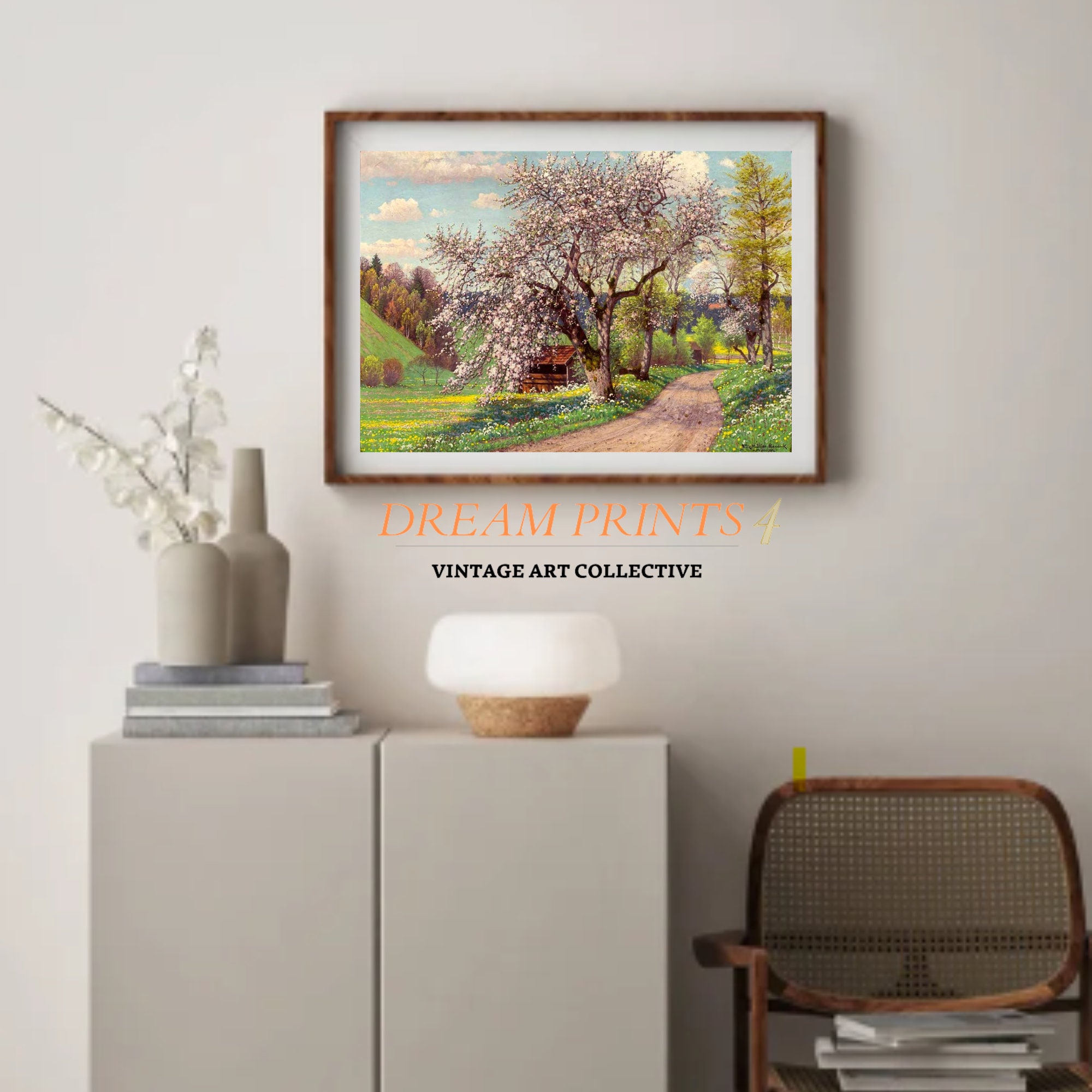 Vintage Spring Landscape Painting | PRINTABLE Country Field Decor ...
