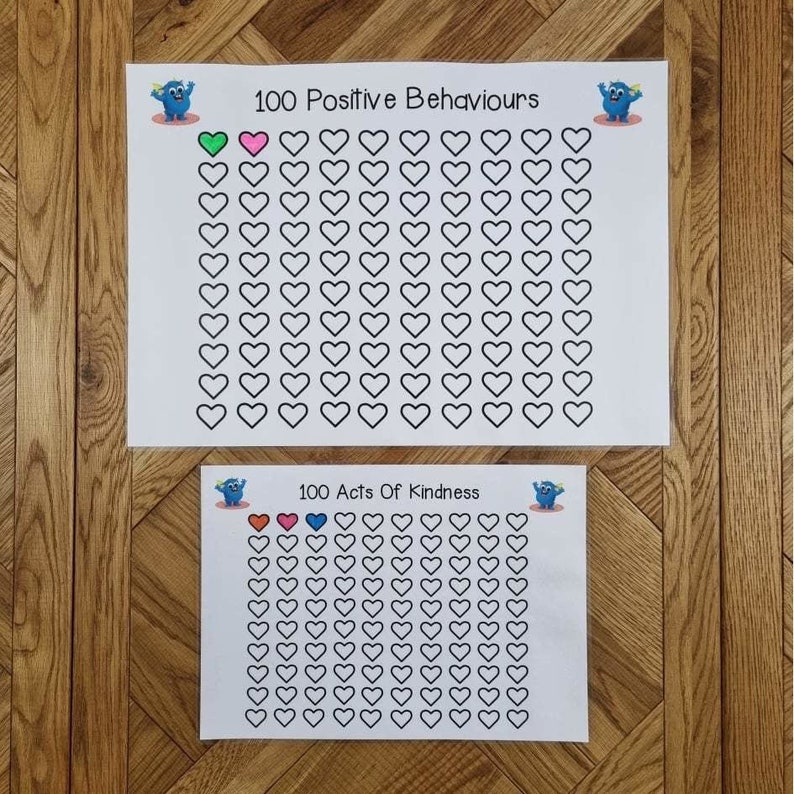 100 Acts of Kindness Chart & 100 Positive Behaviours Chart - Etsy