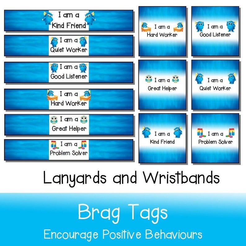 Printable Brag Tags Lanyards & Wristbands - Blue - Etsy